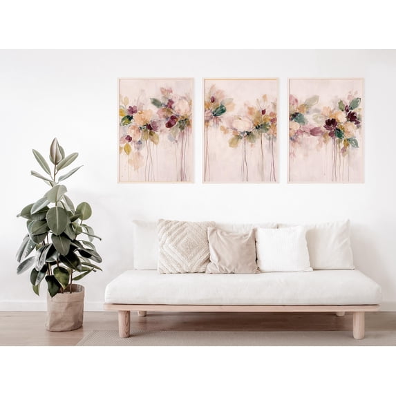 Floral Wall Art Soft Neutral Botanical Over Couch Set 3 Unframed Paper ...