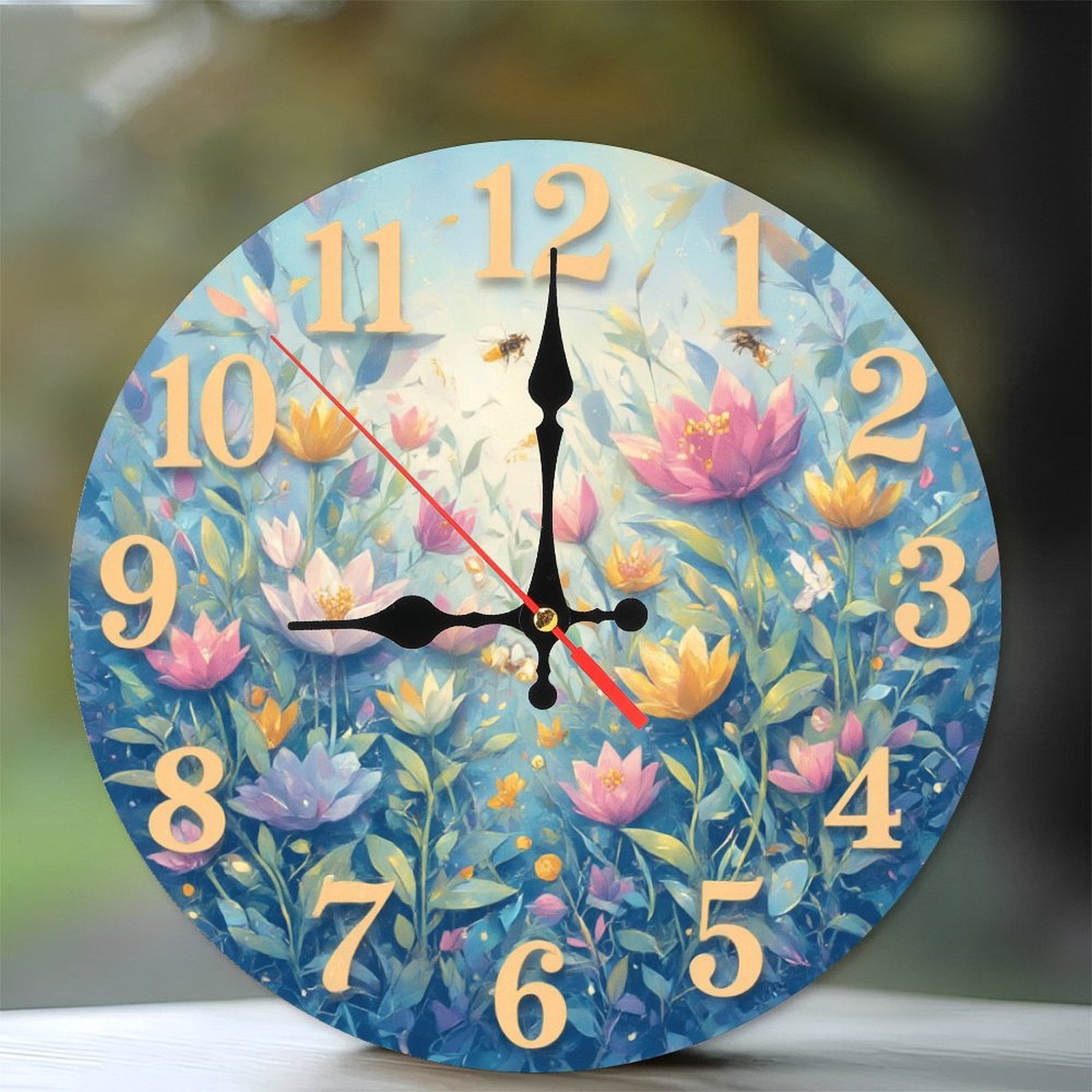 Floral Wall Clock Beautiful Garden Flowers Home Decor 10-Inch Silent ...