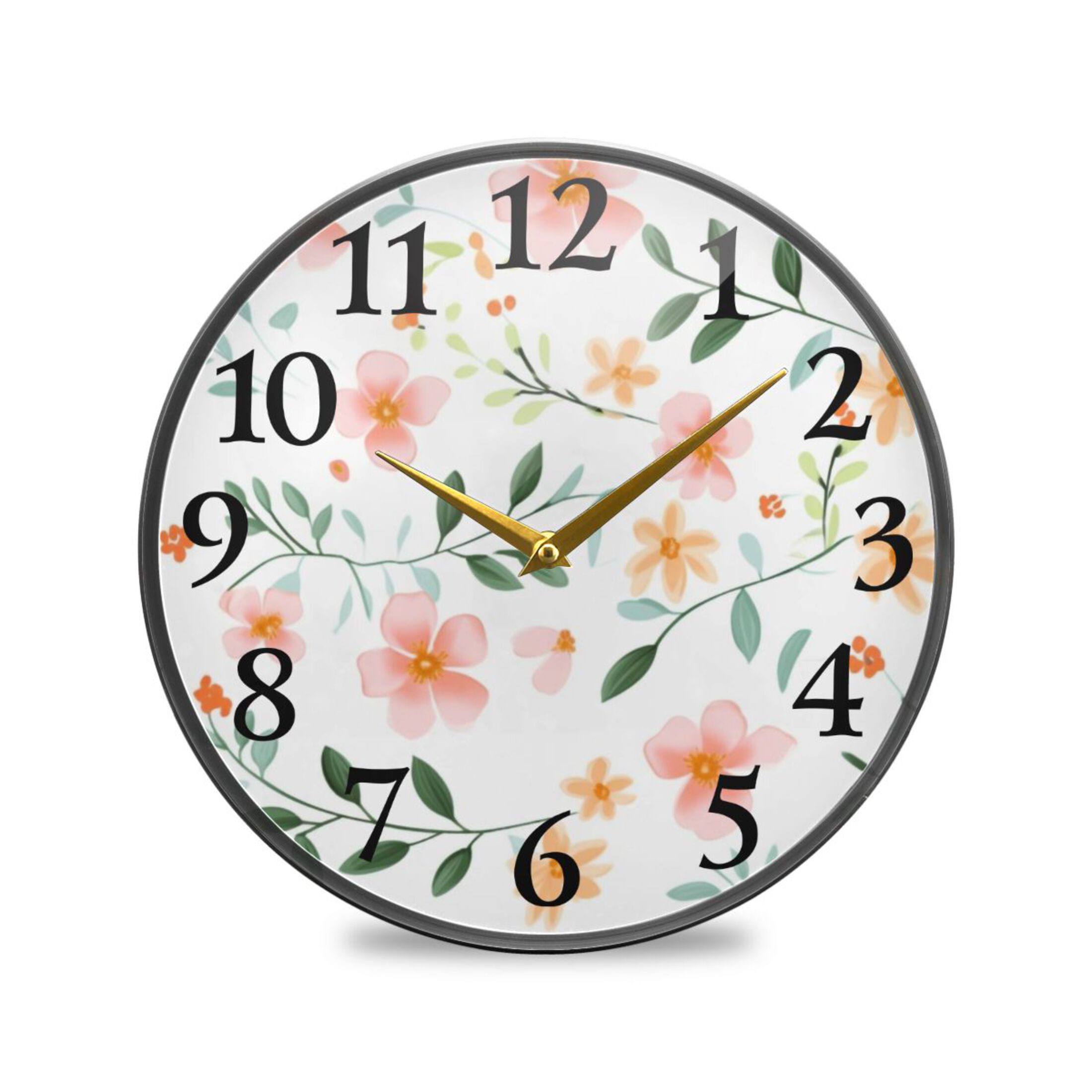 Floral Wall Clocks Battery Operated 9.5 Inch Round Clock Acrylic Silent ...