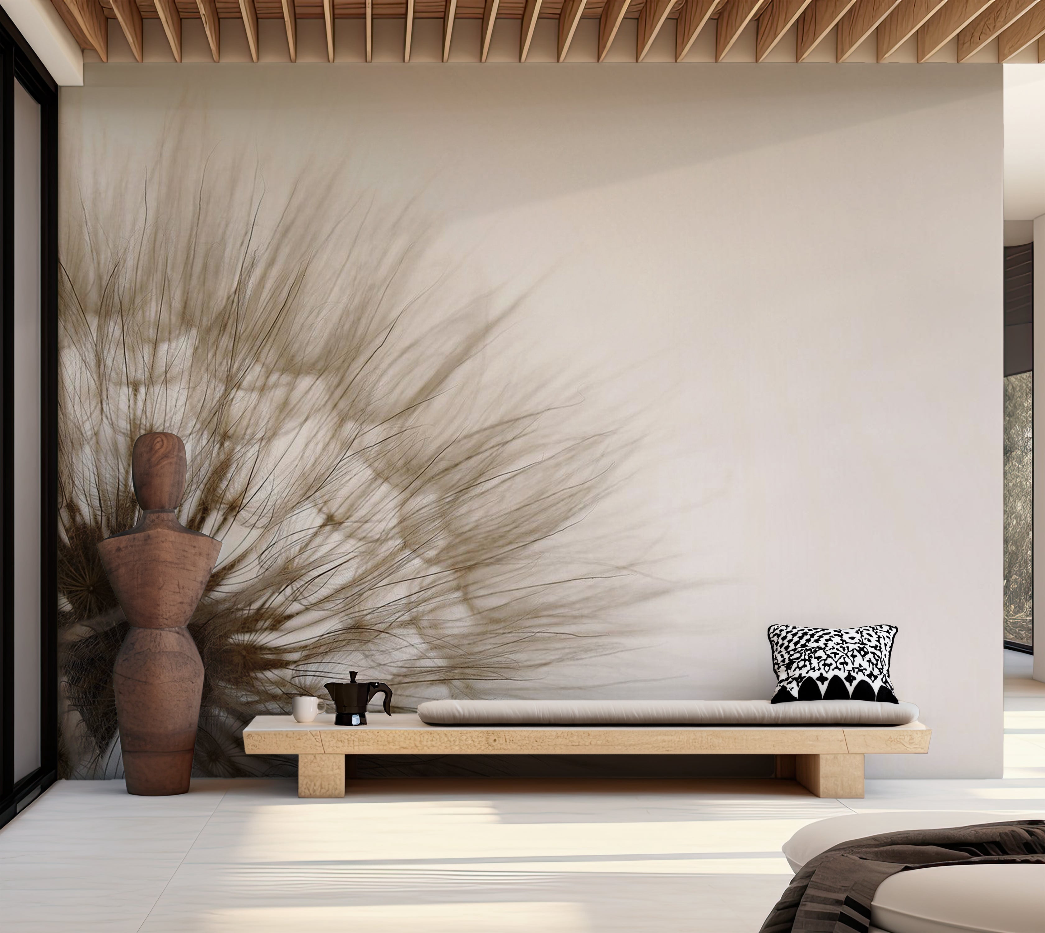 Floral Wallpaper Wall Mural - Dandelion Close-up Sepia - Walmart.com