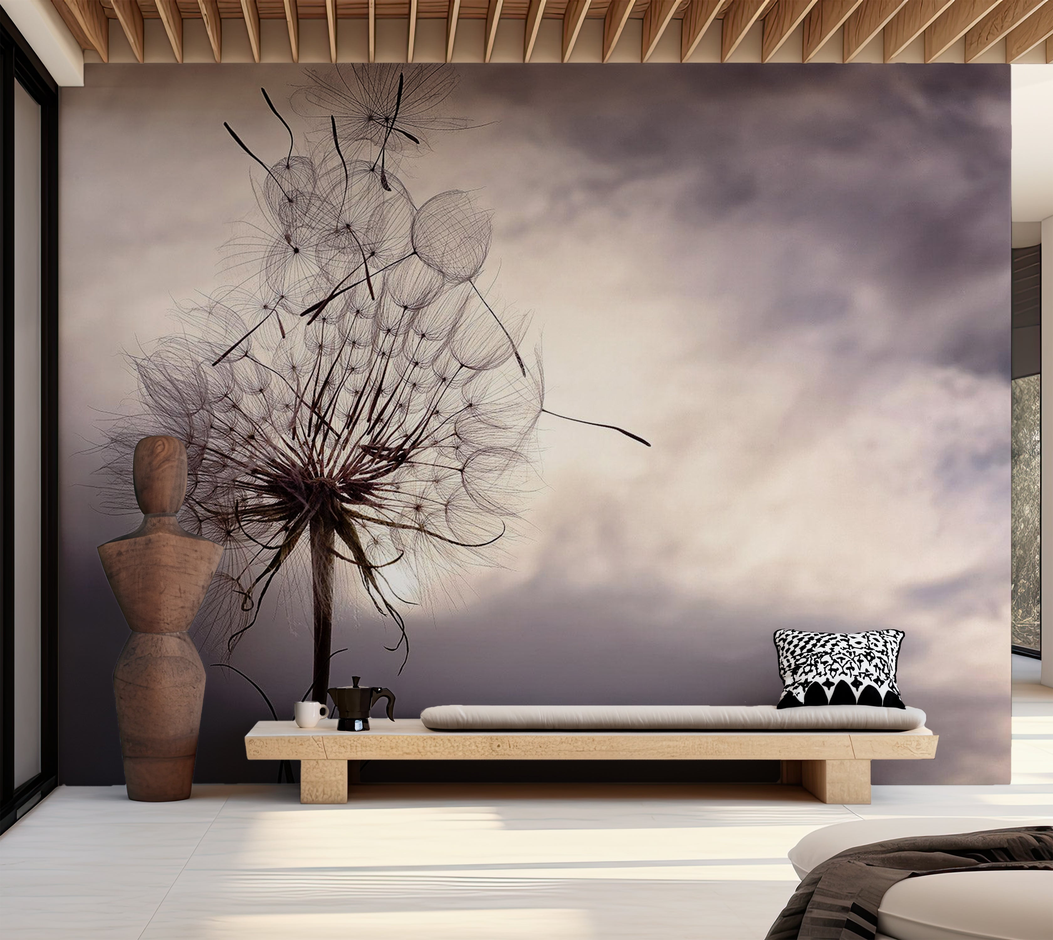Floral Wallpaper Wall Mural - Dandelion in the Wind - Walmart.com
