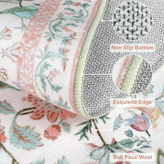 Floral Washable 5x7 Area Rug, Soft Non-Slip Pink Rugs for Girls Bedroom ...