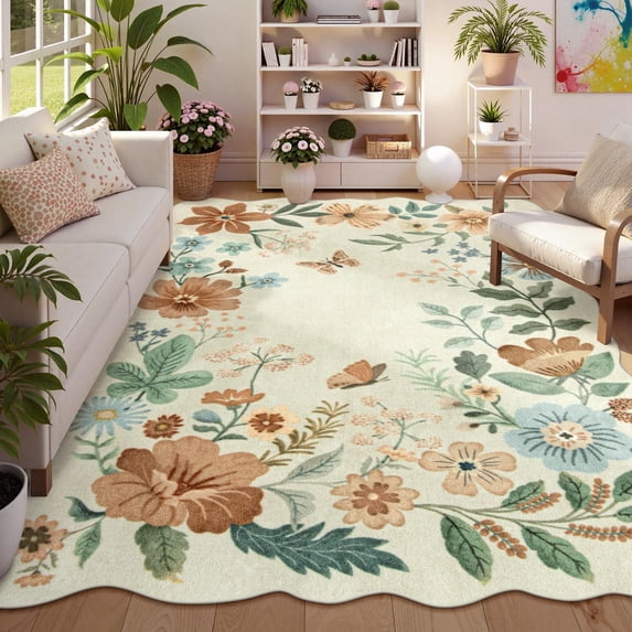 Floral Washable Rugs 8x10 Non-slip Soft For Living Room Bedroom Ultra ...