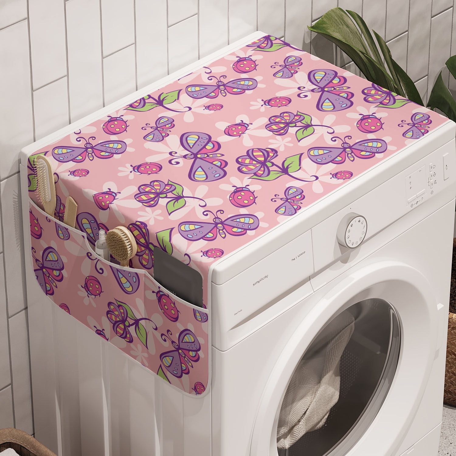 Floral Washing Machine Organizer, Butterflies Flowers Cartoon Kids ...