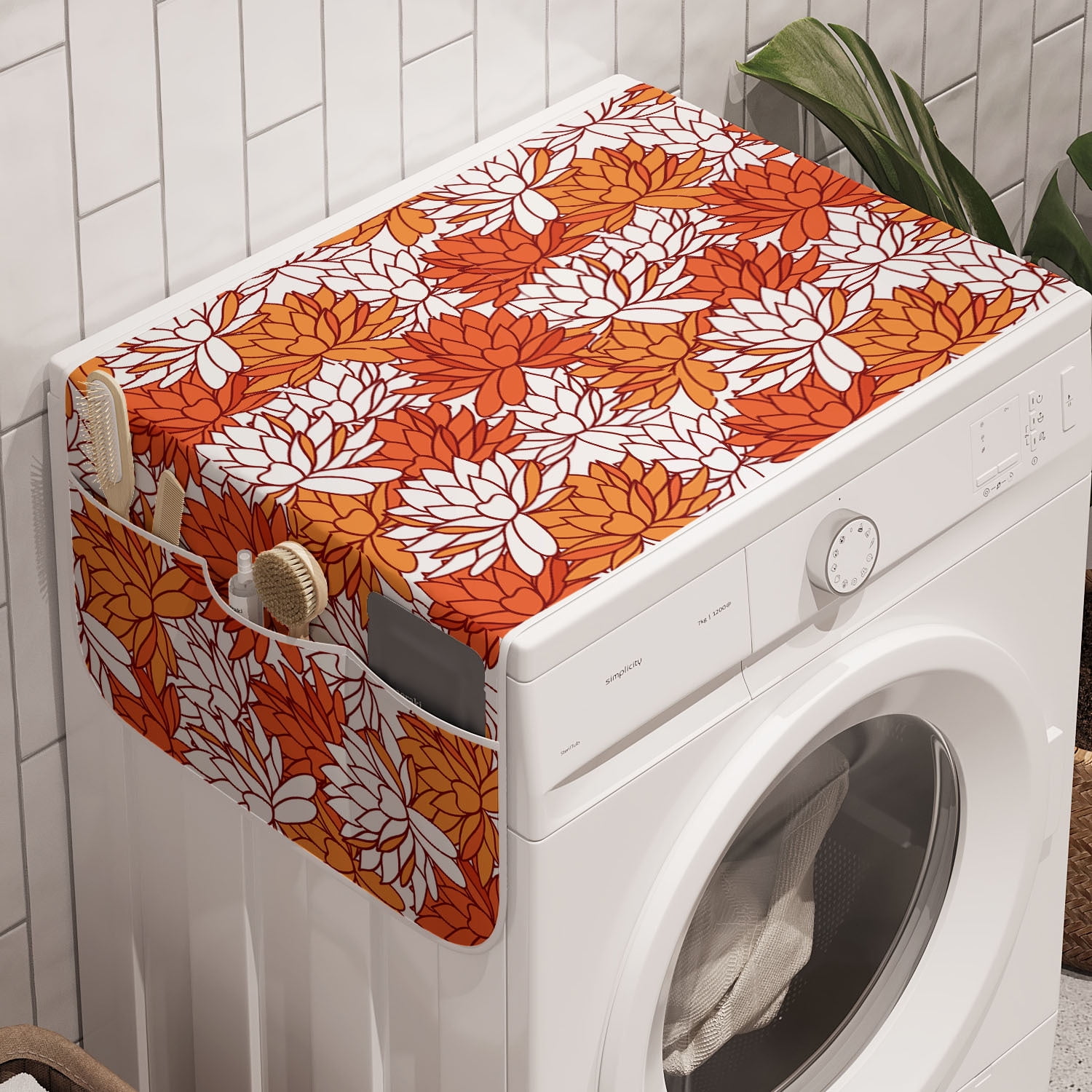 Floral Washing Machine Organizer, Fiery Tone Petal Lotus Flowers ...