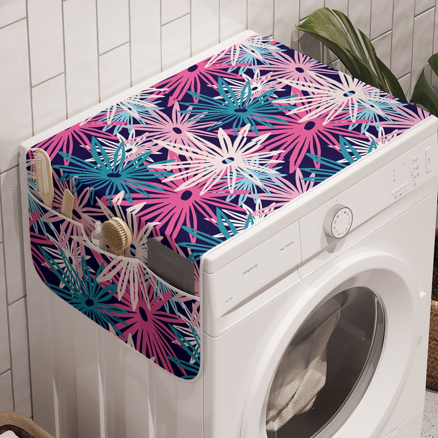 Floral Washing Machine Organizer, Overlapping Doodle Petals Design with ...