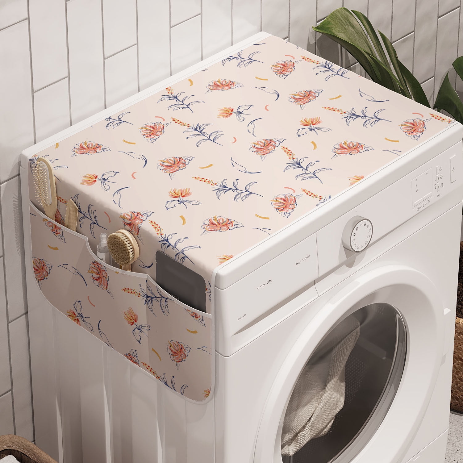 Floral Washing Machine Organizer, Pastel Blossoming Rose Flower on ...