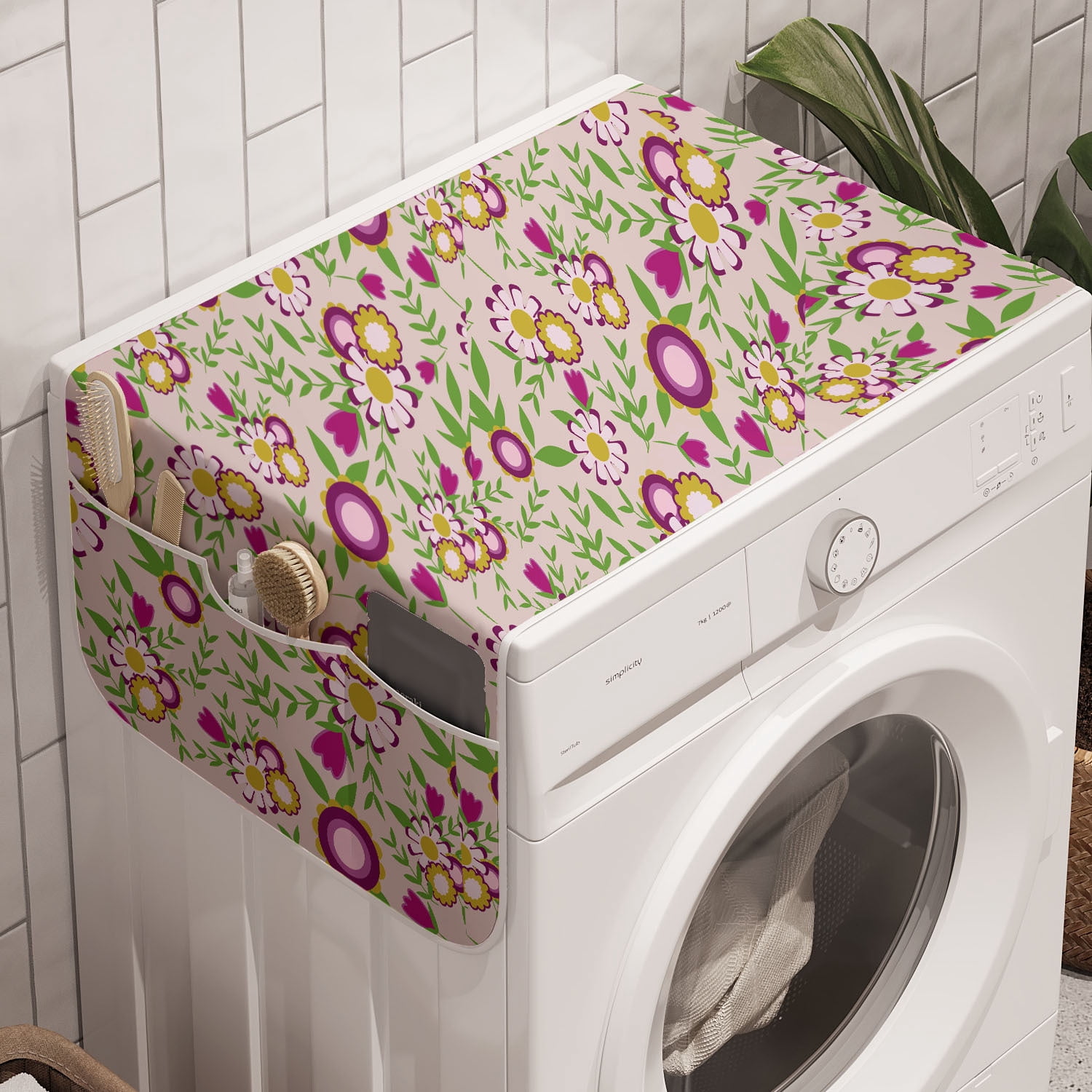 Floral Washing Machine Organizer, Pastel Blossoms Daisy Buds Fragrance ...
