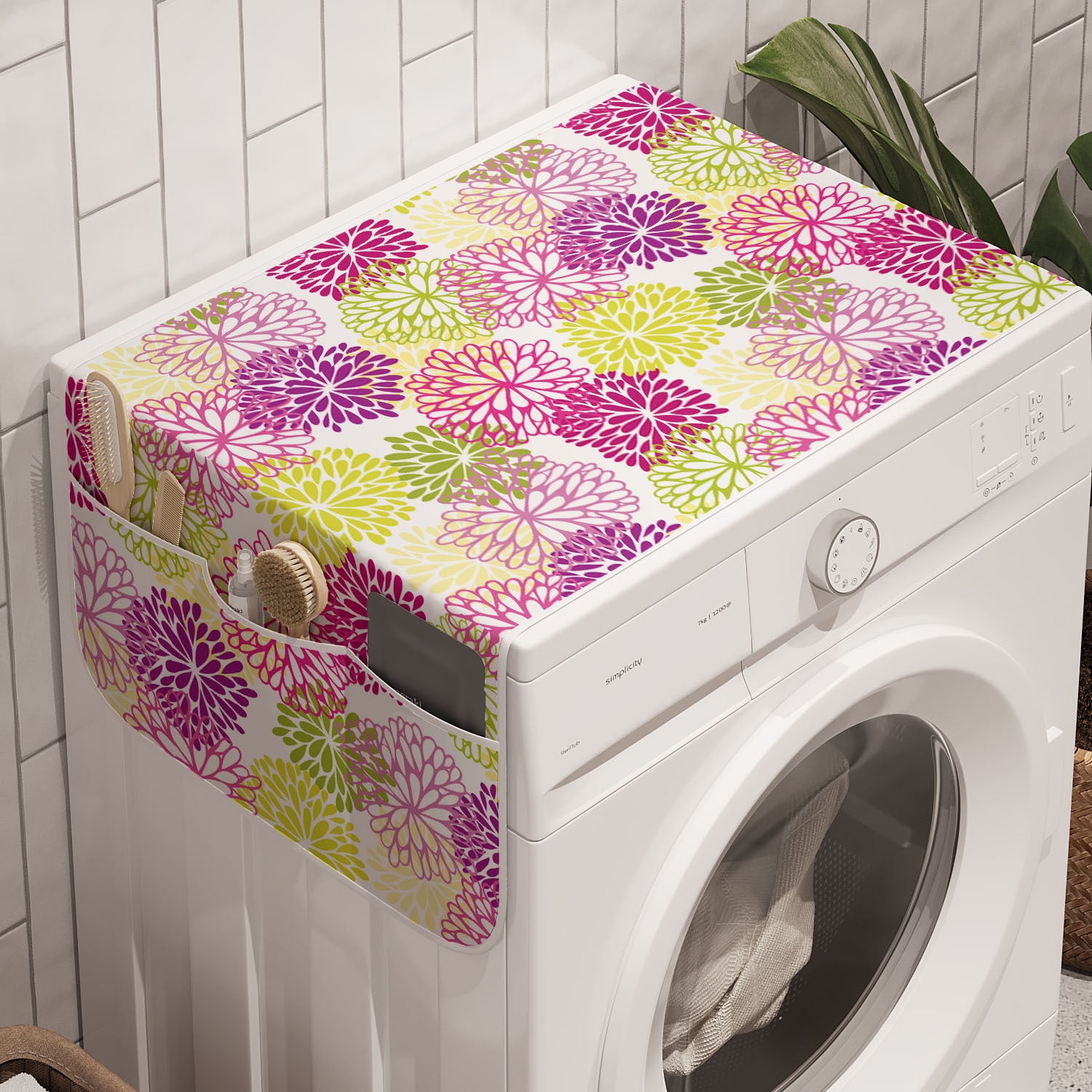 Floral Washing Machine Organizer, Romance Elements Natural Scene Floral ...