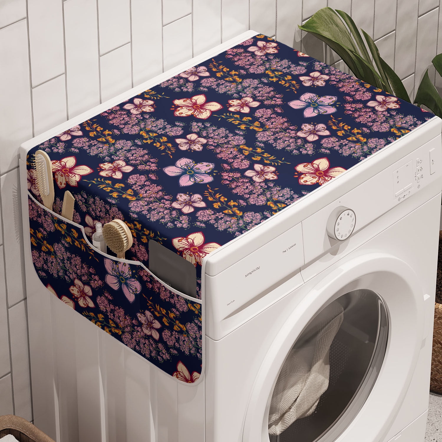 Floral Washing Machine Organizer, Vintage Theme Meadow-Sweet and Oak ...