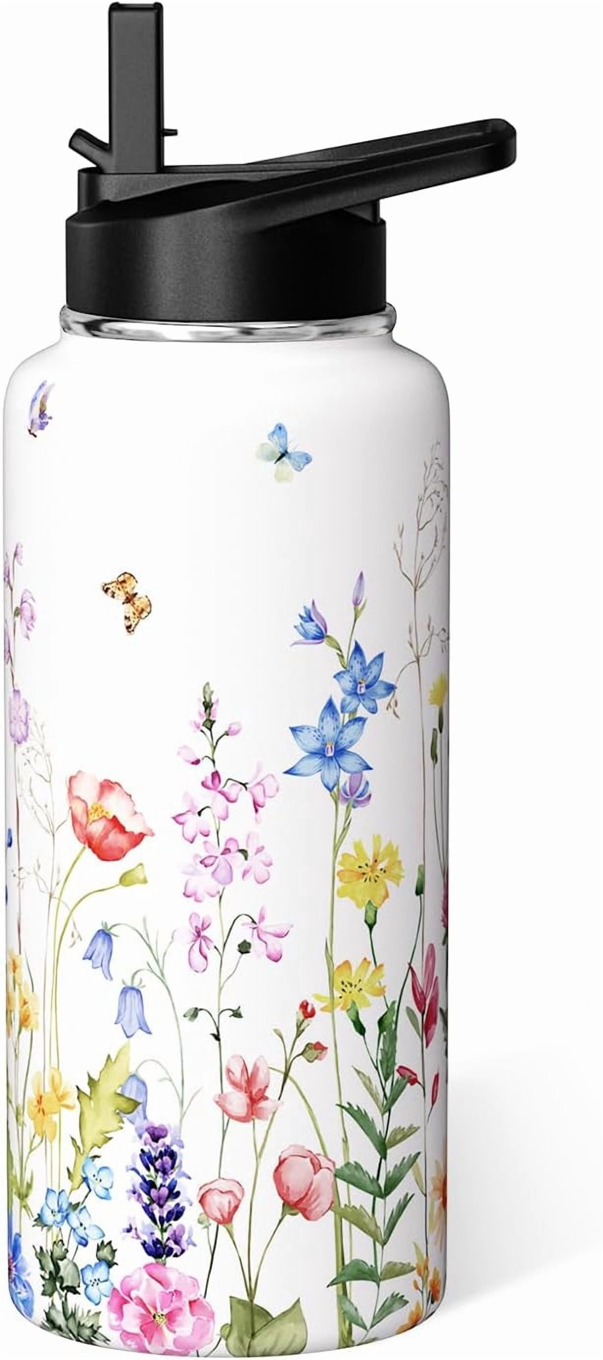 Floral Water Bottle 32oz Insulated Stainless Steel Flower Thermoses ...