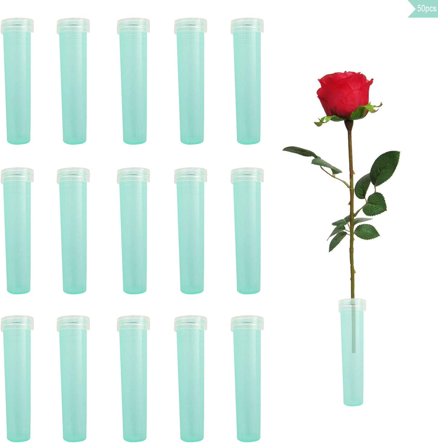 Floral Water Tube 50PCS Clear Aqua Blue Plastic Fresh Flower Vials ...