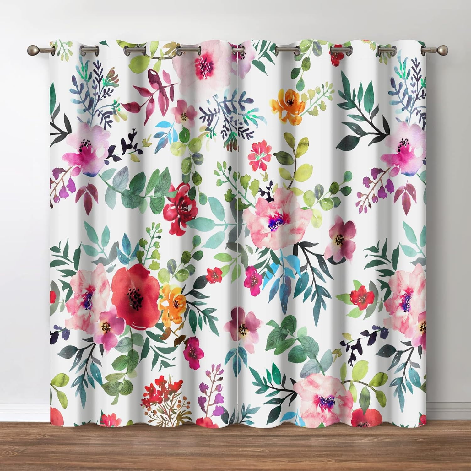 Floral Watercolor Blackout Window Curtains: Colorful Bohemian Abstract ...
