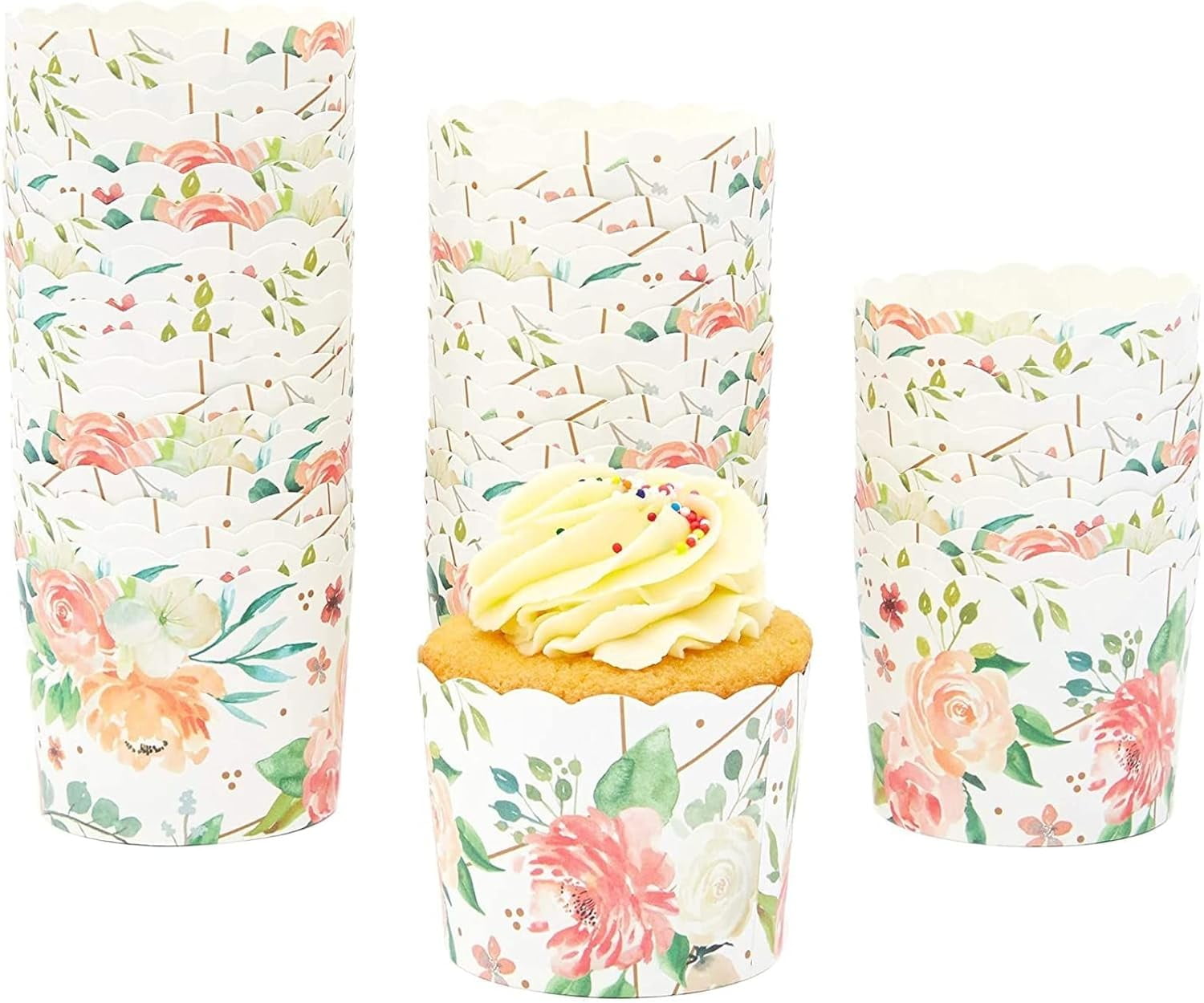 Sparkle and Bash Baking Cups Floral Watercolor Cupcake Liners - 2.75 x ...