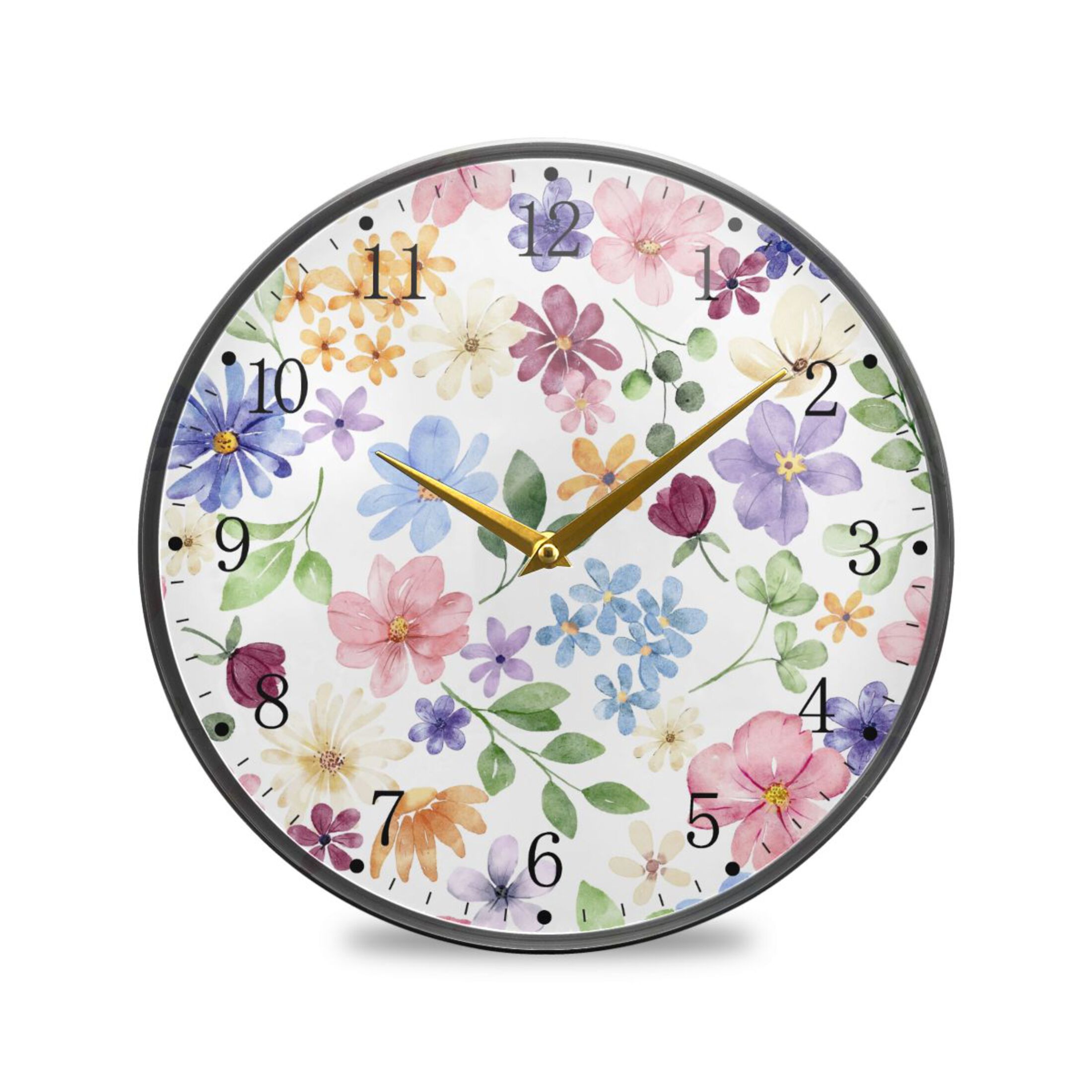 Floral Watercolor Flowers Pink and Blue Acrylic Wall Clocks Quiet Round ...