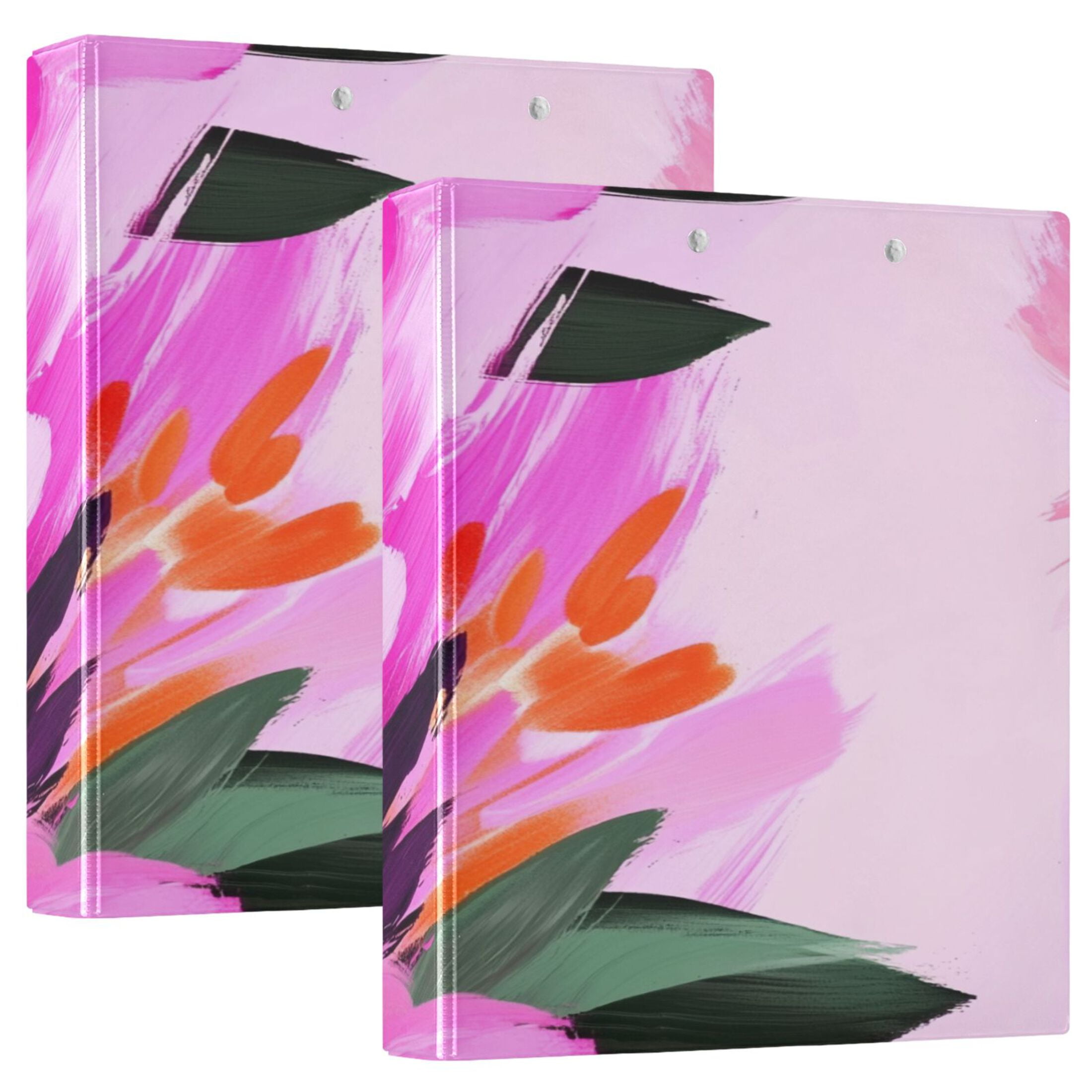 Floral Watercolor Pastel 12.4x10.6in PVC Round Ring Binders, 2-Pack, D ...