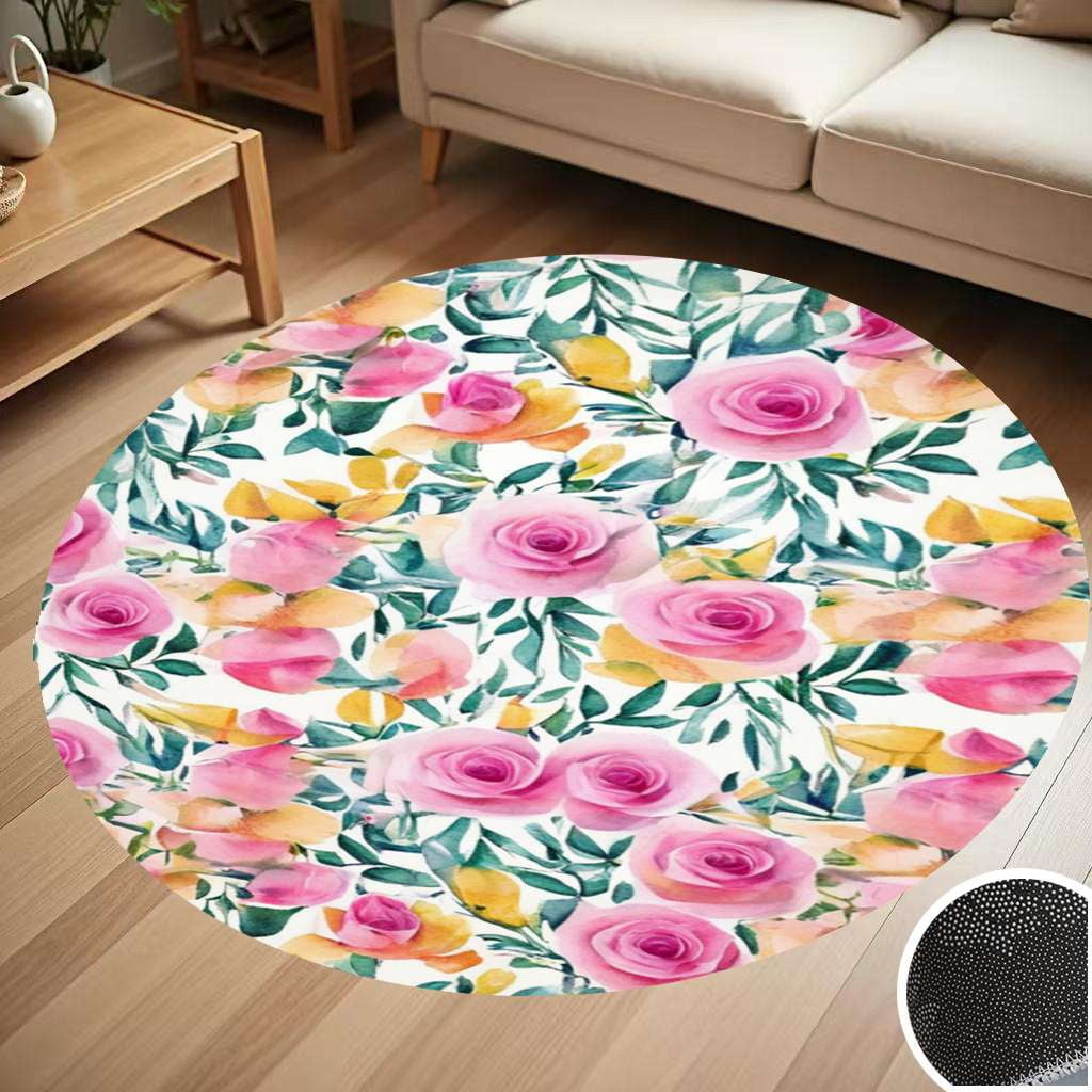 Floral Watercolor Pattern Round Carpet Living Room Bedroom Home ...