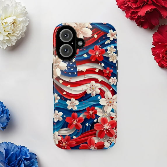 Floral Wave Red Blue Phone Case for iPhone 17 11 12 13 14 15 16 Pro Max ...