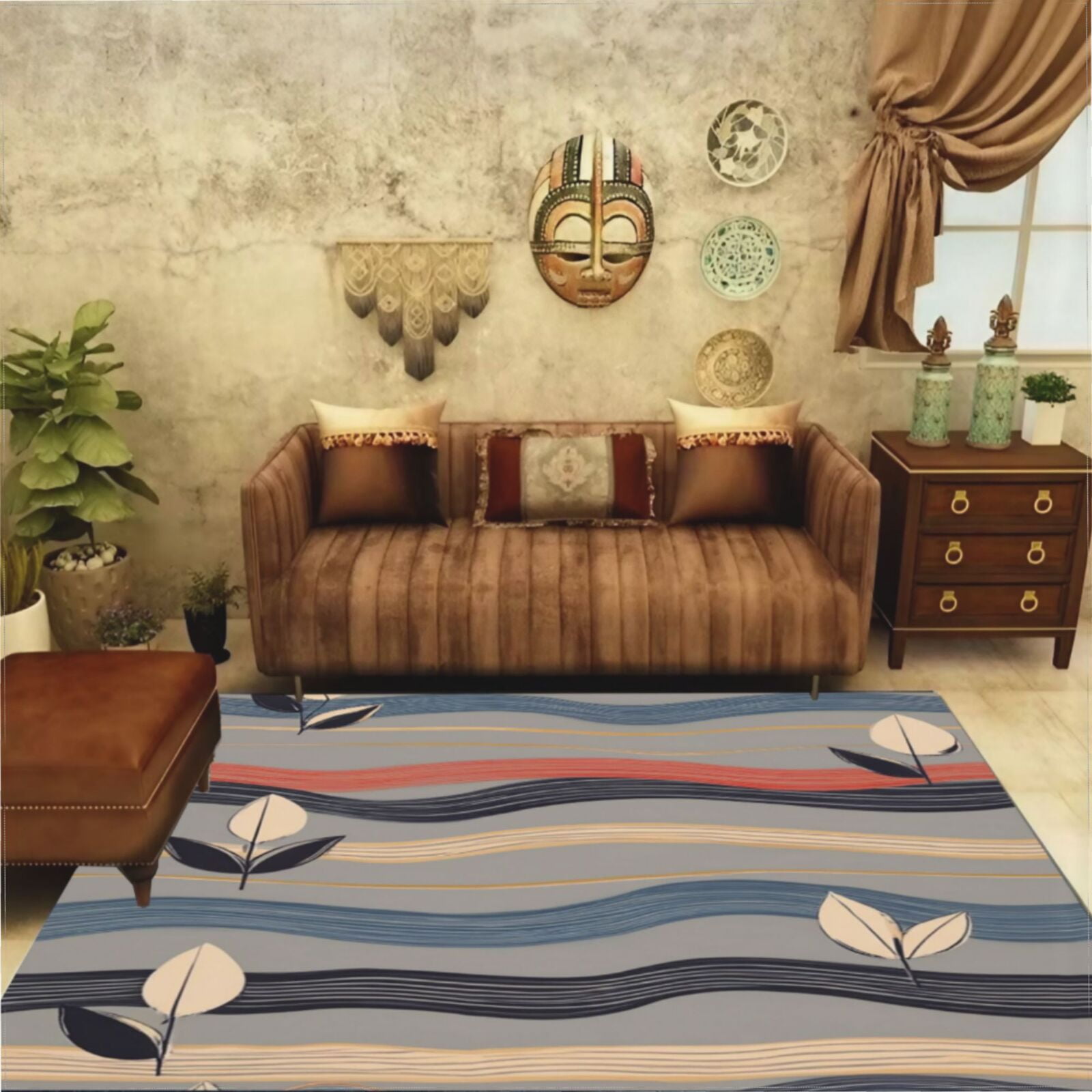 Floral Wavy Striped Pattern Light Luxury Home Carpets Living Room ...