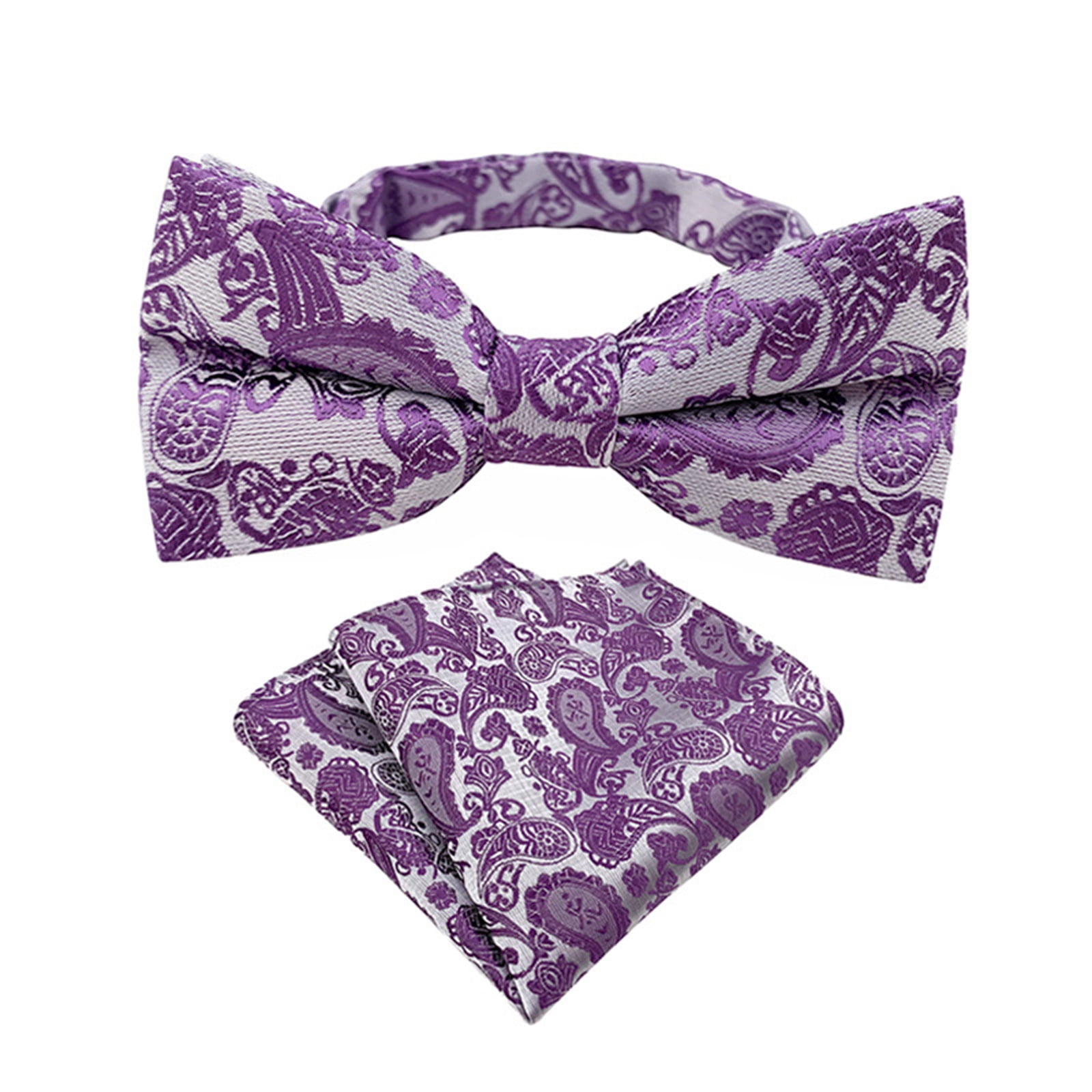 Floral Weave Print Adjustable Pre Tied Bows Tie and Pocket Square Set ...