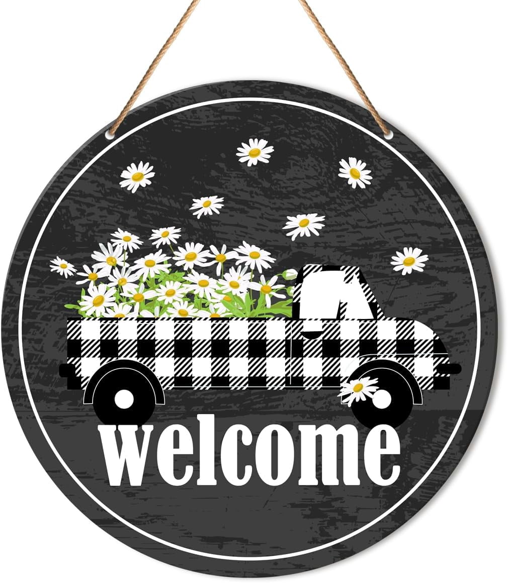 Floral Welcome Sign Front Door Decor, Spring Summer Daisy Door ...