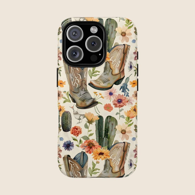 Floral Western Boot Phone Case Compatible with iPhone 11 to 16 Pro Max ...