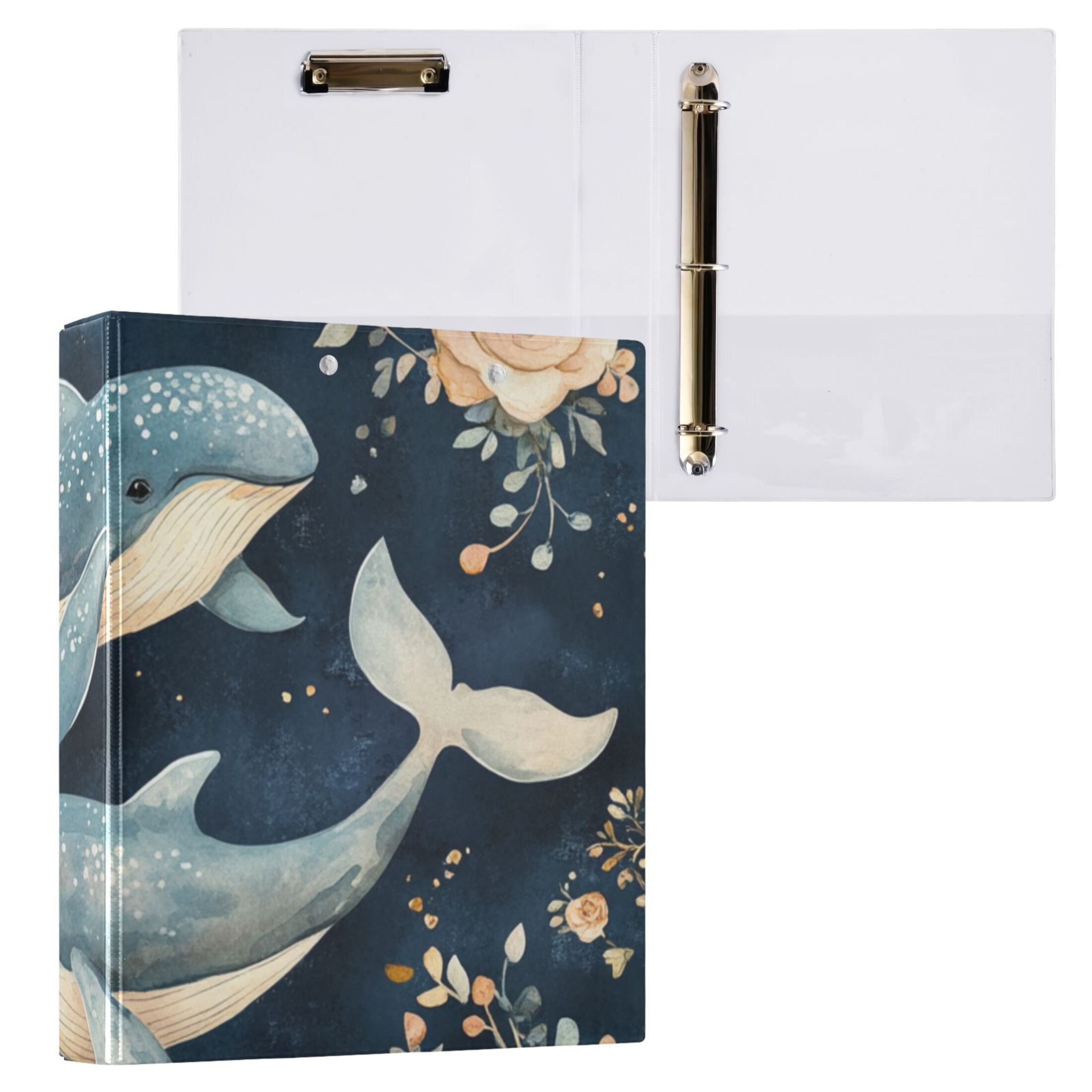 Floral Whales Foses 3 Ring Binders 1.5 inch Hardcover File Folders with ...