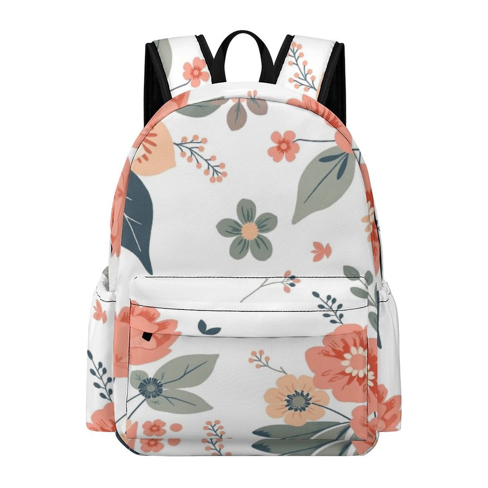 Floral White Background Pattern Book Bag Men Backpack For Teen Large ...