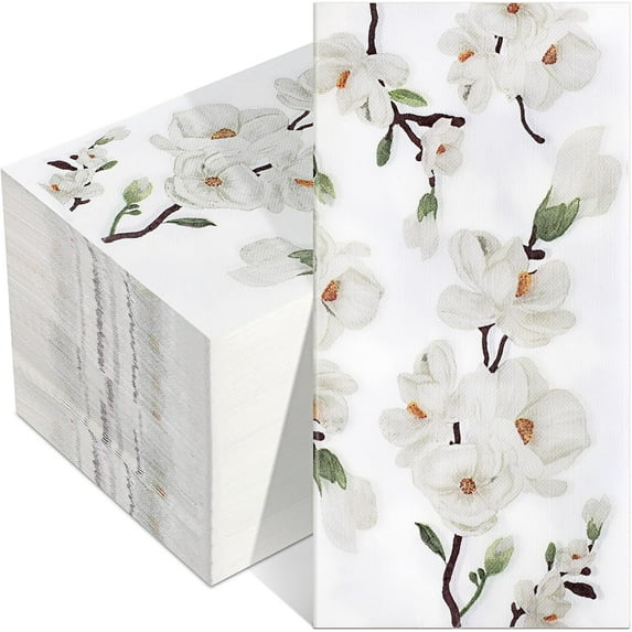 Floral White Magnolia Guest Napkins 3 Ply Spring Flower Dinner Hand ...