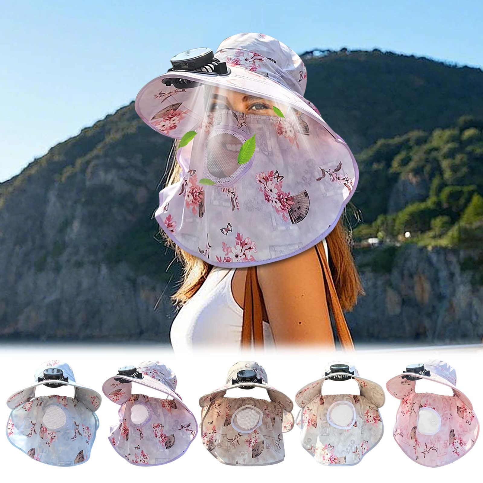 Floral Wide Brim Face Mask Sun Hats Women Summer Breathbale Neck Face ...