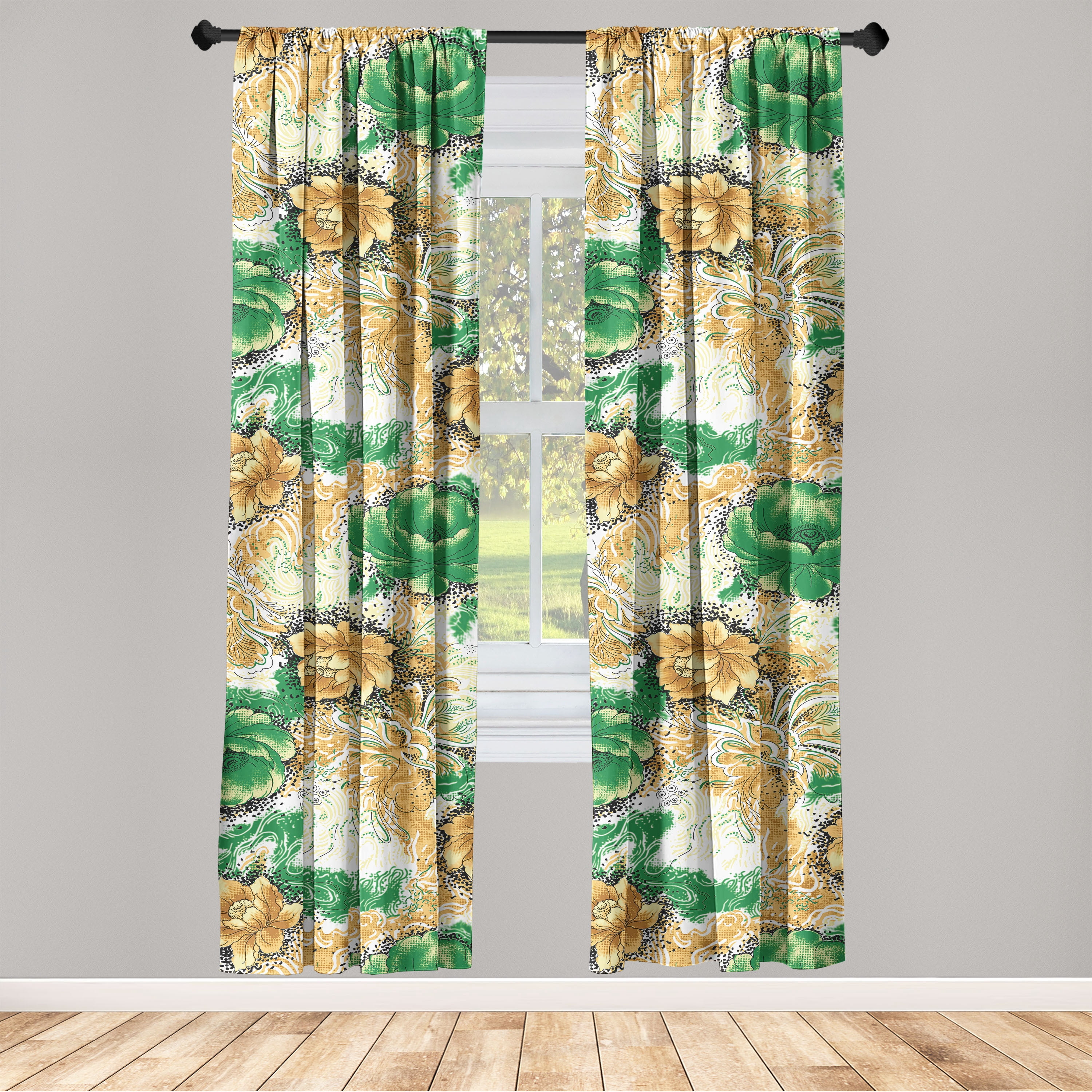 Floral Window Curtains, Bicolour Style Flowers in Vintage Inspired ...