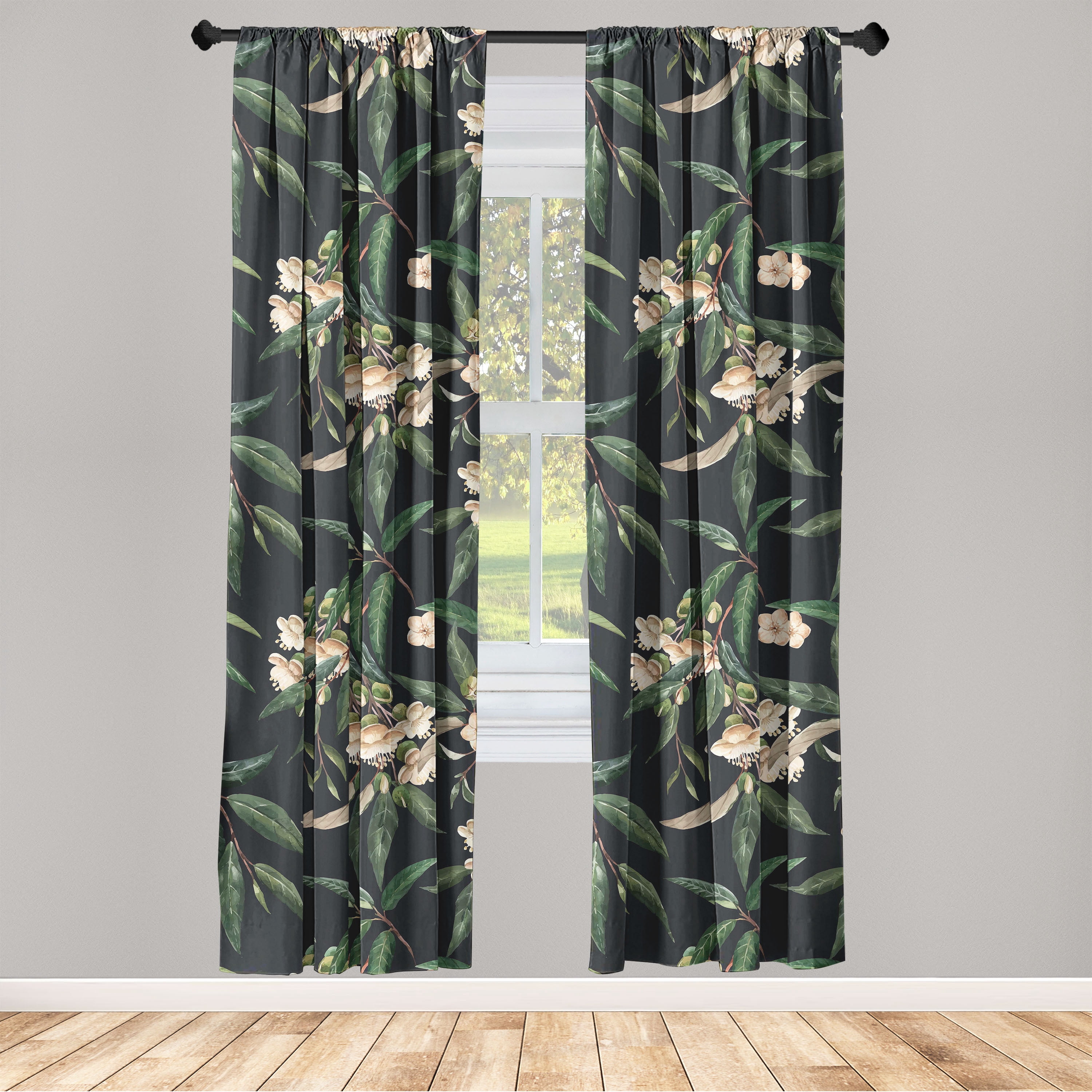 Floral Window Curtains, Blooming Wild and Tropical Durian Flowers and ...