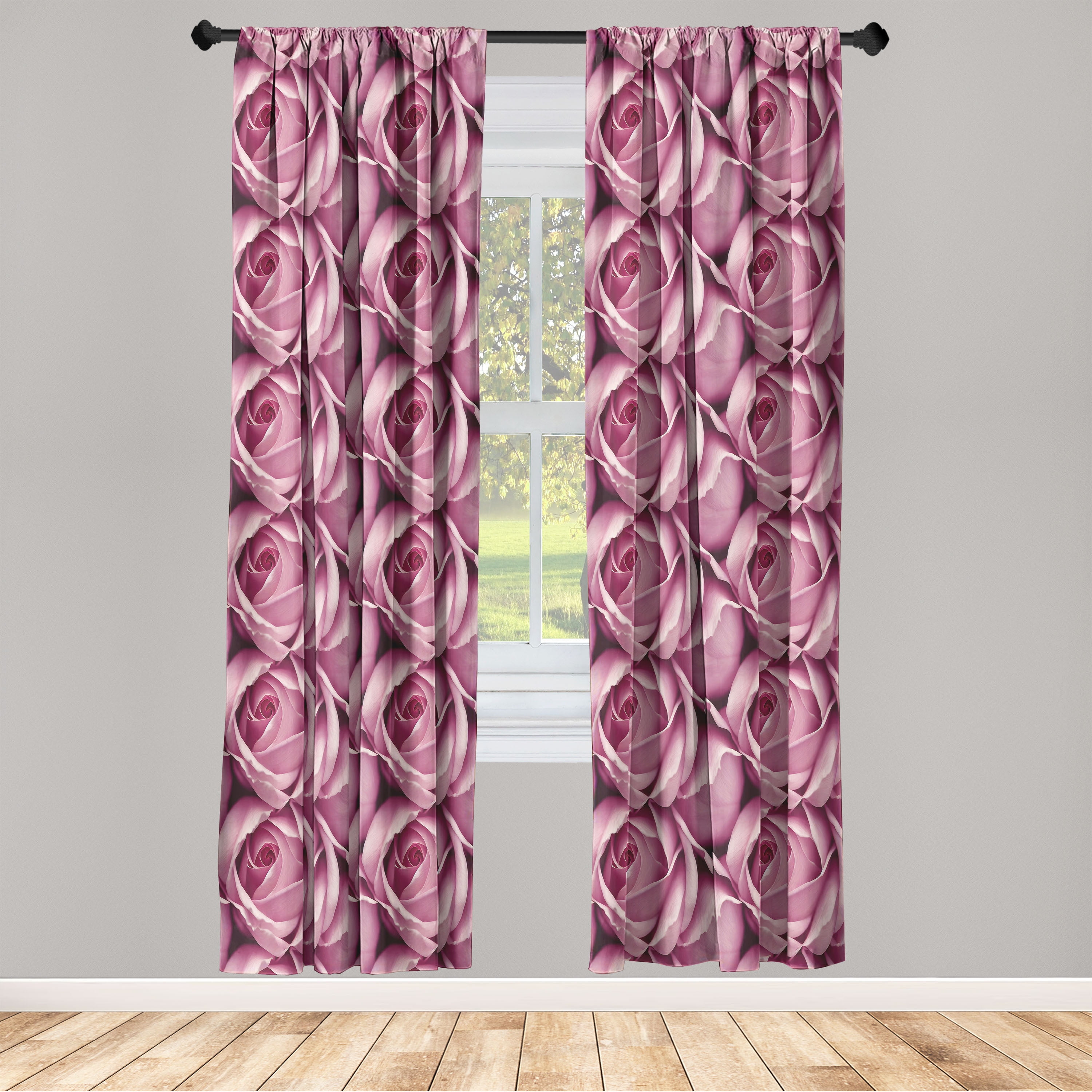 Floral Window Curtains, Bold Close Up Roses Petals Spring Blooming Flower Romantic Aura Theme ...
