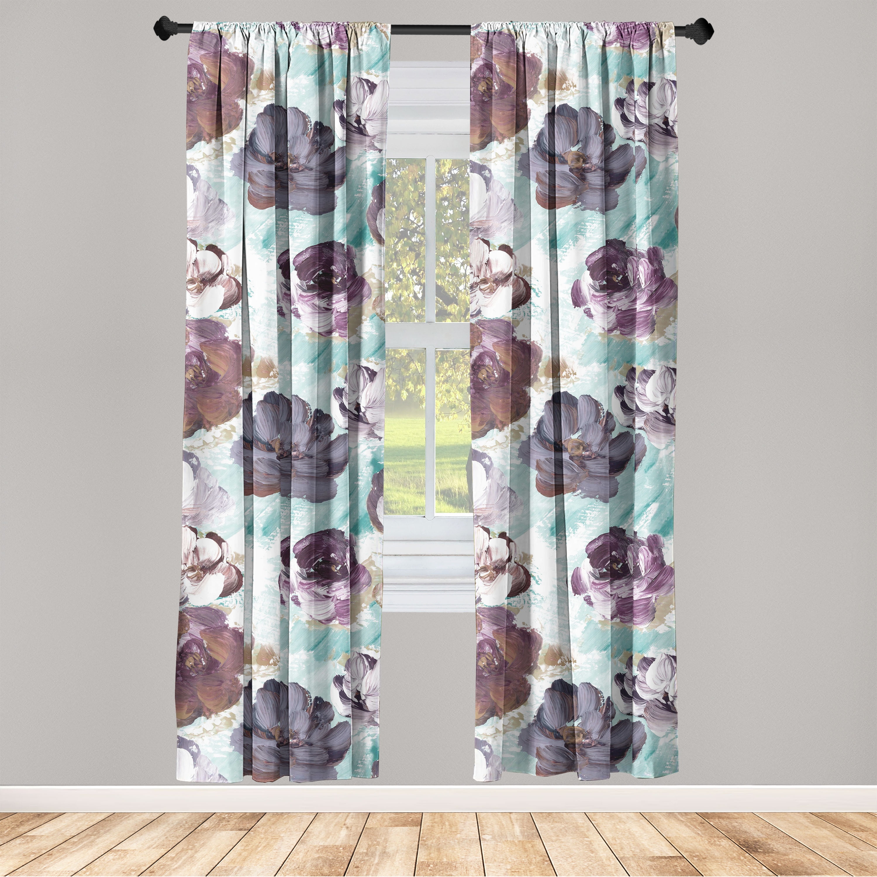 Floral Window Curtains, Botanical Garden of Oil Painting Brushstrokes ...