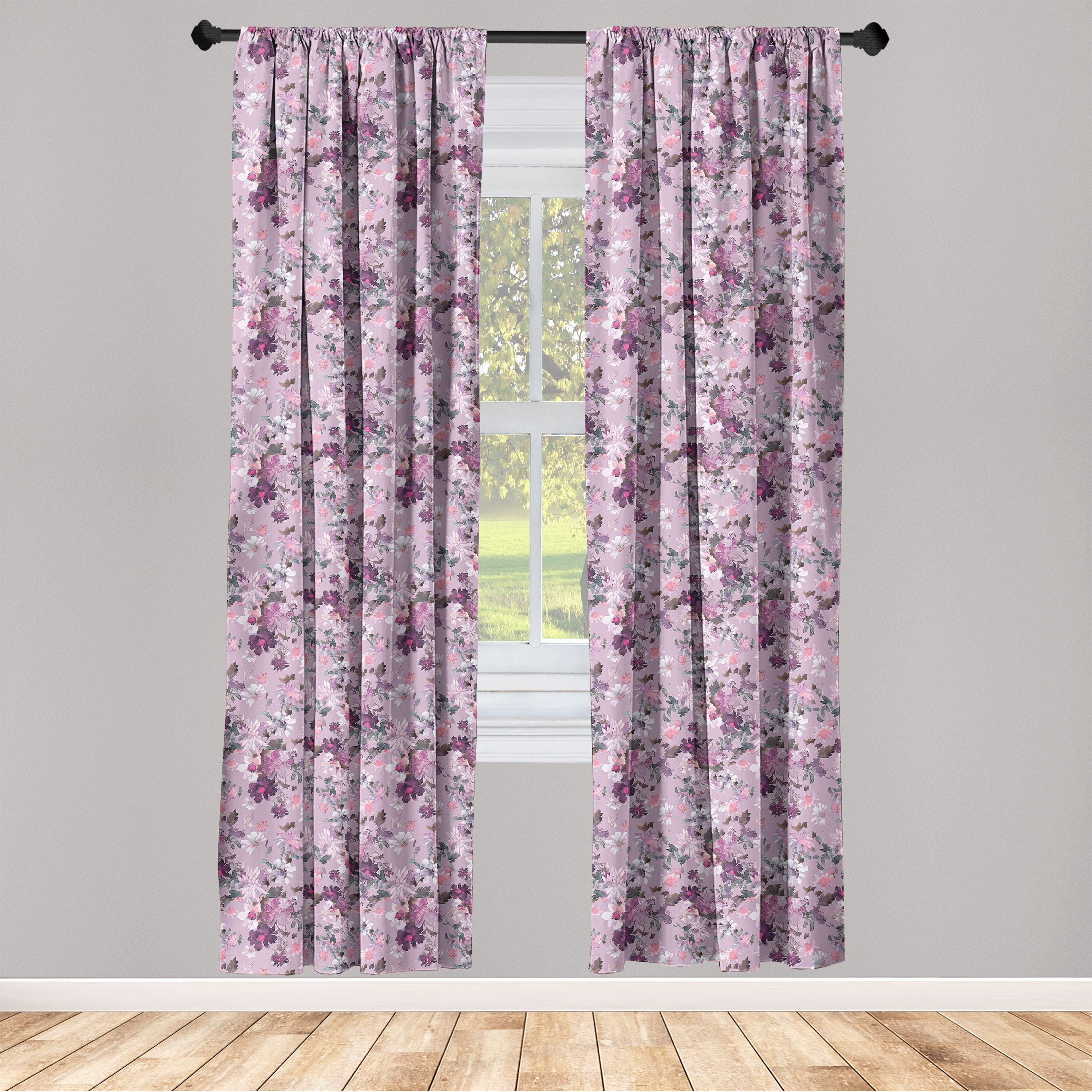 Floral Window Curtains, Continuous Hand Drawn Like Botanical Flower ...