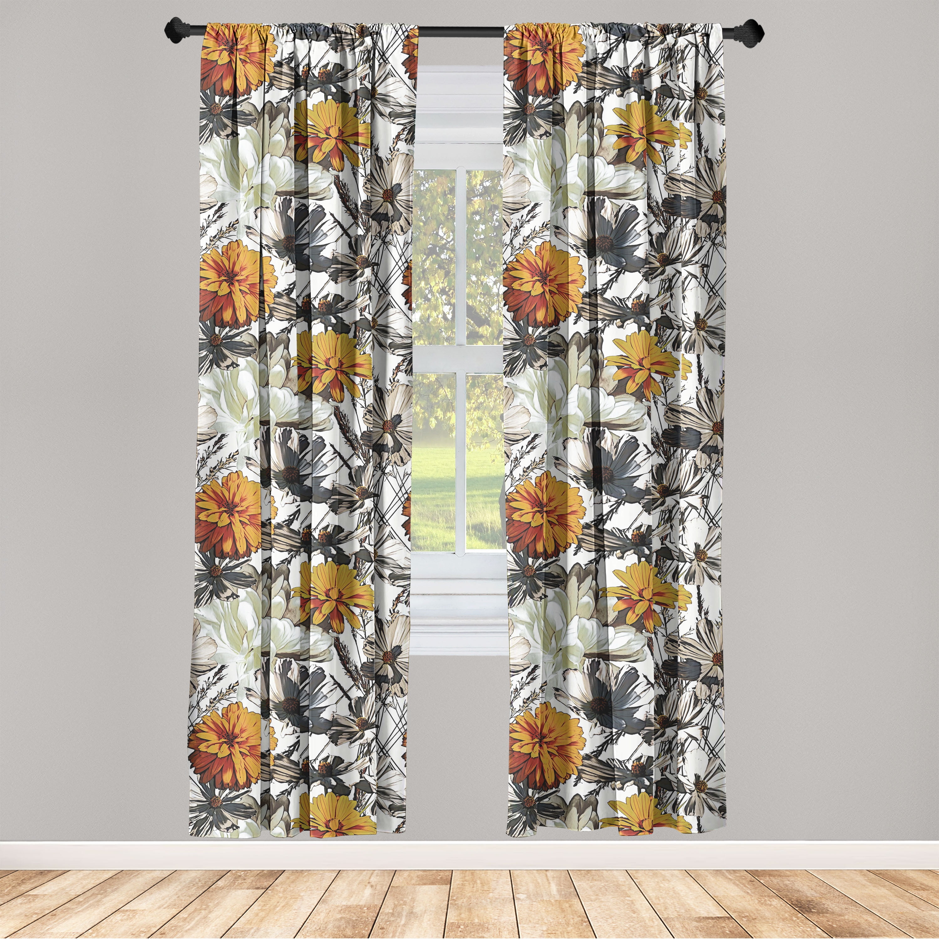 Floral Window Curtains, Creative Graphic Effect Pattern of Asters ...