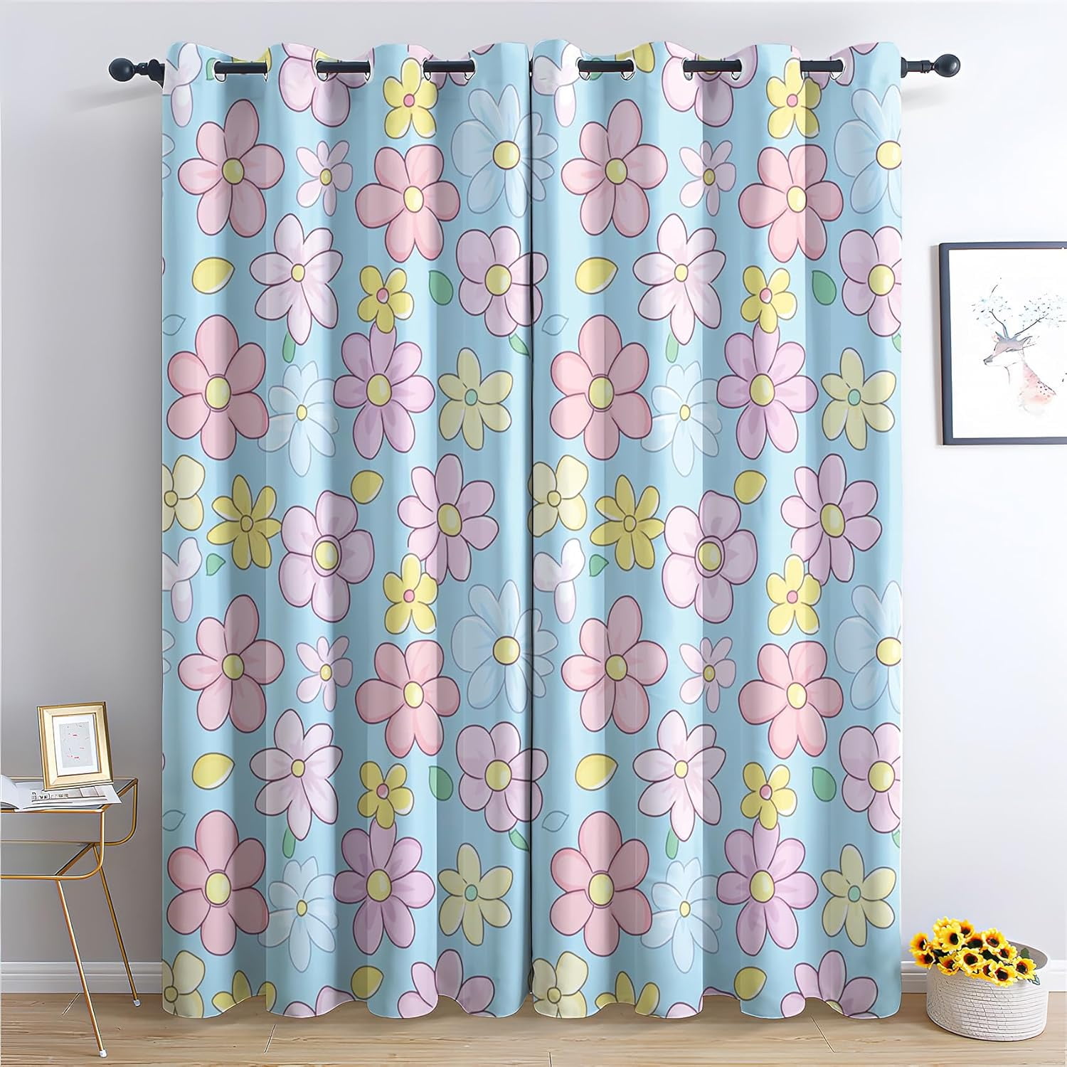 Floral Window Curtains, Cute Kawaii Blackout Curtains, Thermal Grommet ...