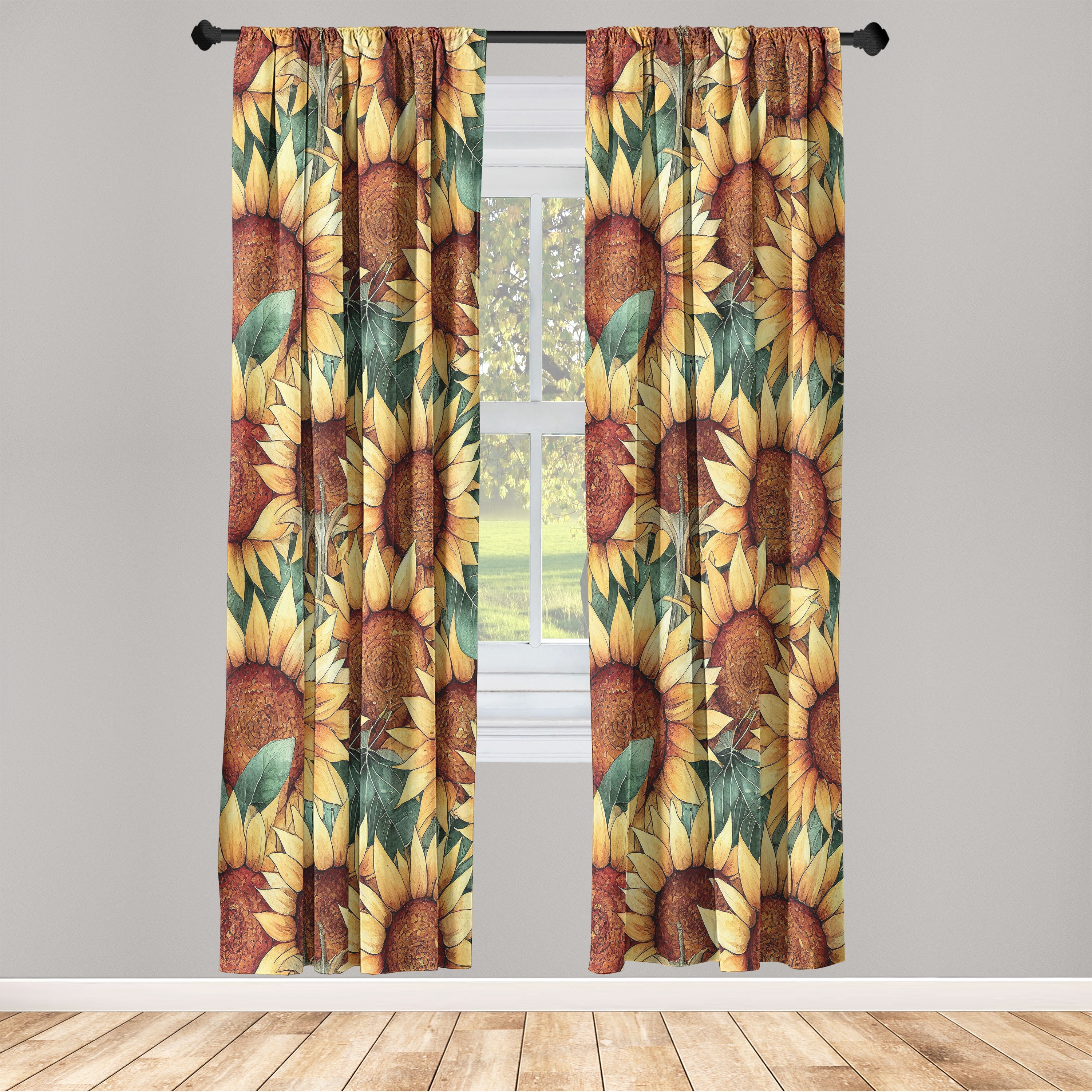 Floral Window Curtains, Field of Sunflowers Repeating Pattern of Art ...