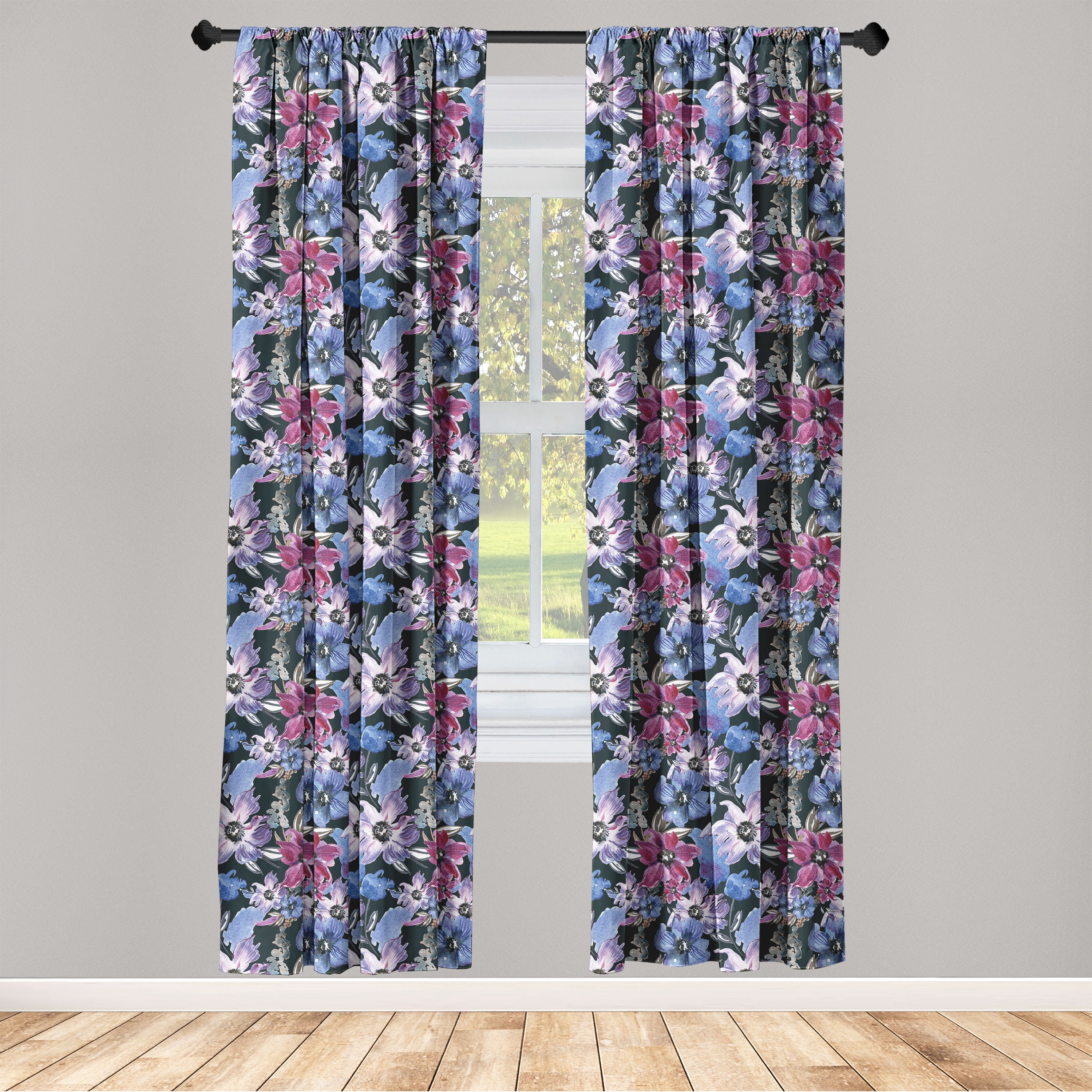 Floral Window Curtains, Garden Inspired Pastel Drawn Digital Watercolor ...