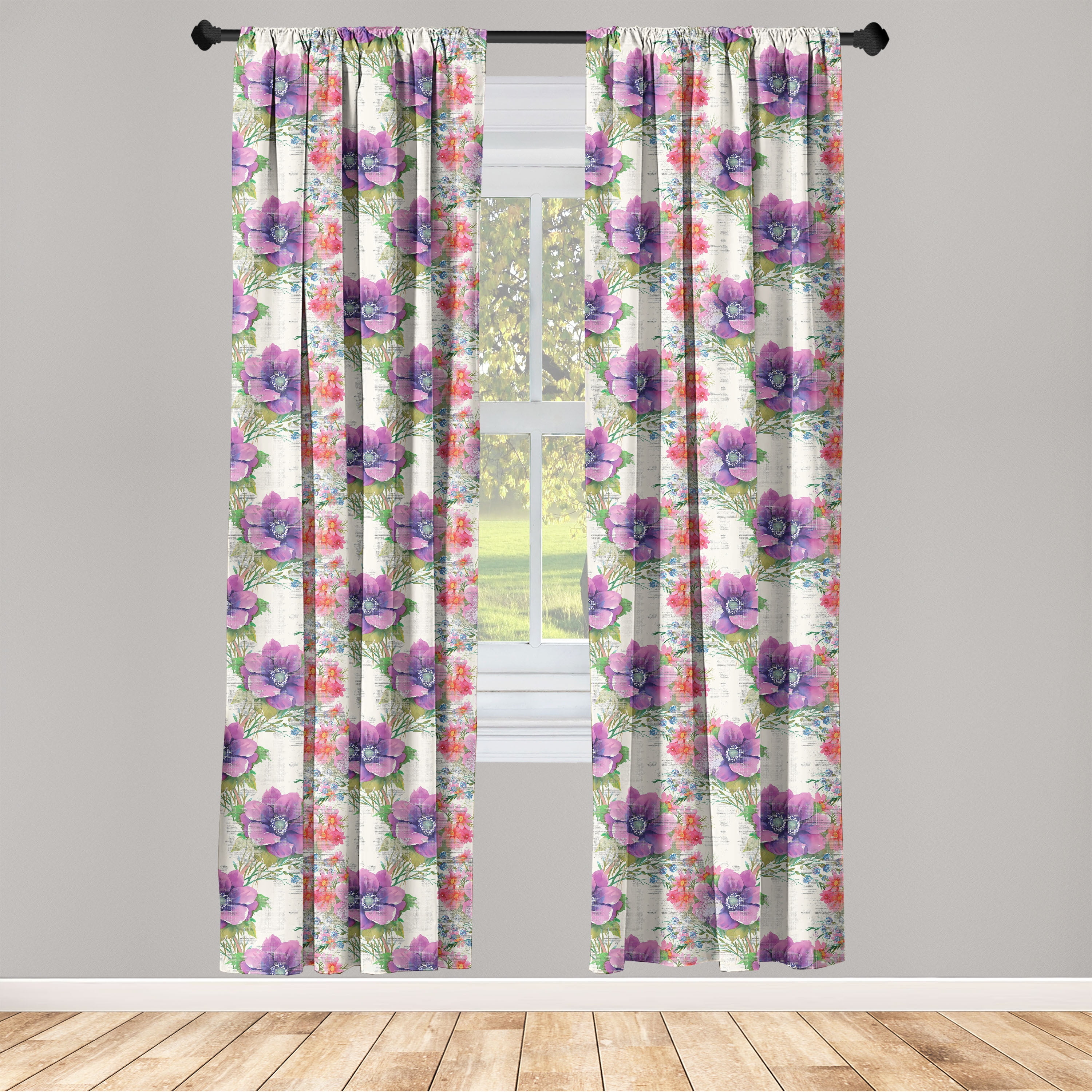 Floral Window Curtains, Garden of Spring Flowers Blooming Pattern ...