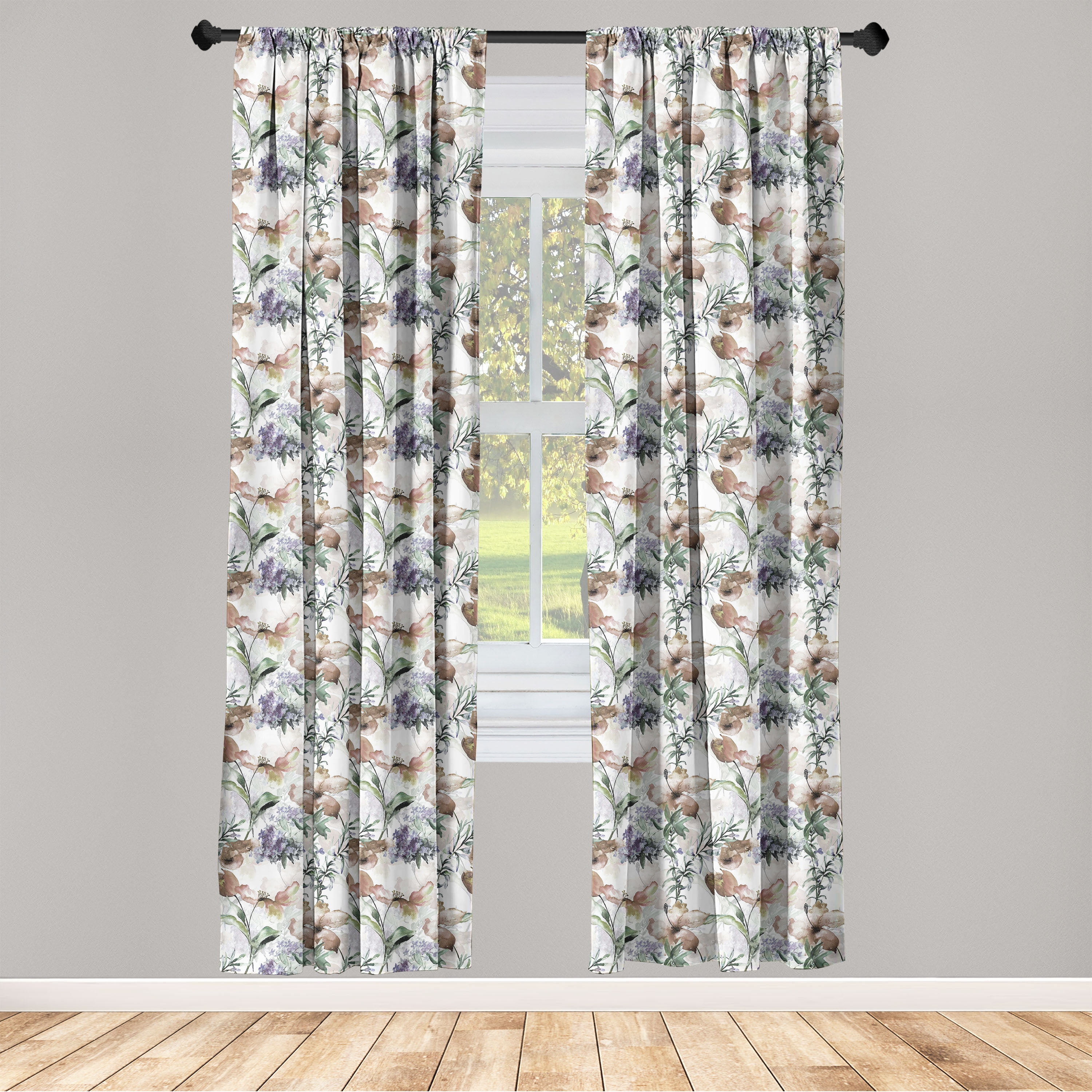 Floral Window Curtains, Jungle Geranium and Poppy Flowers Watercolor ...