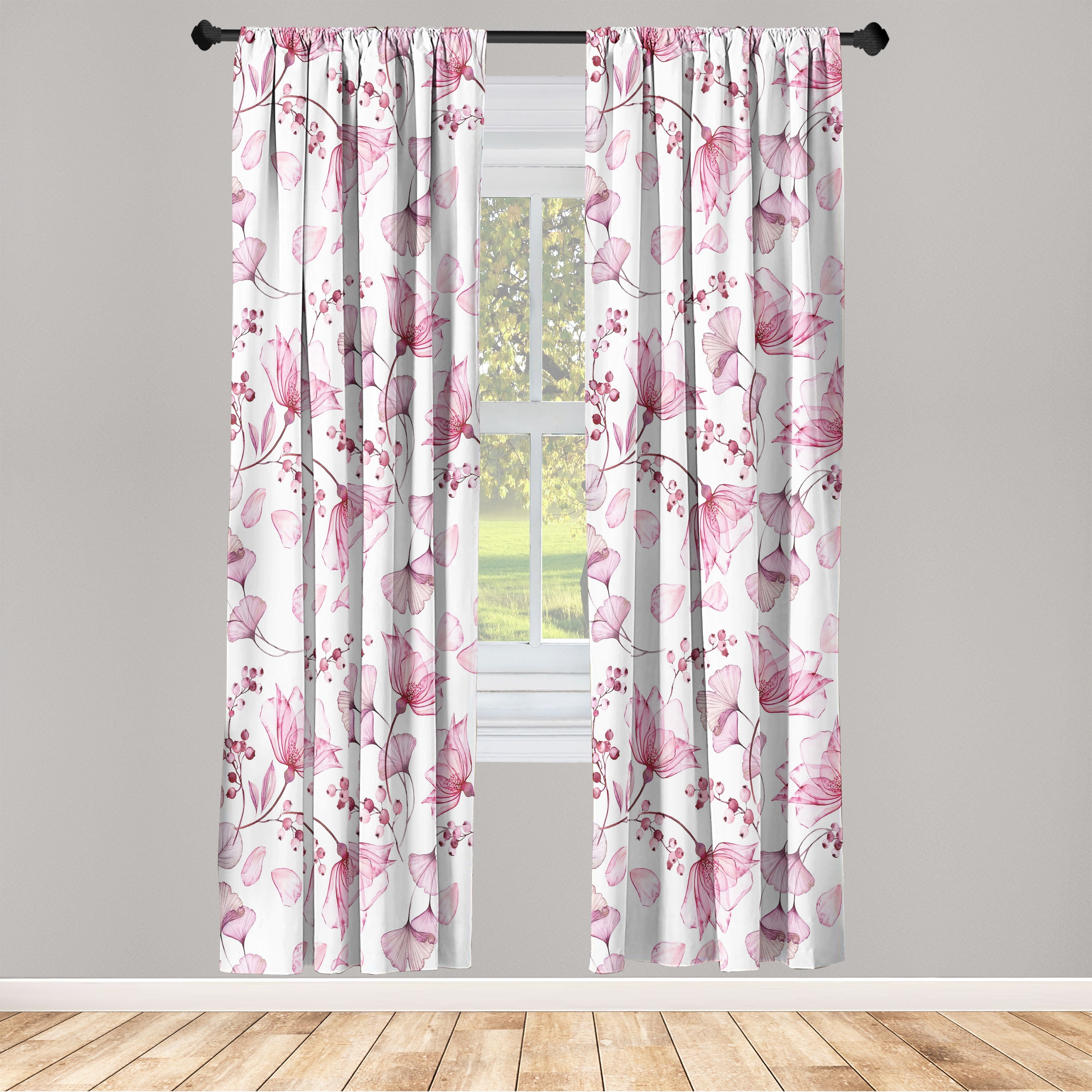 Floral Window Curtains, Modern and Romantic Look Wild Petals Ginkgo ...