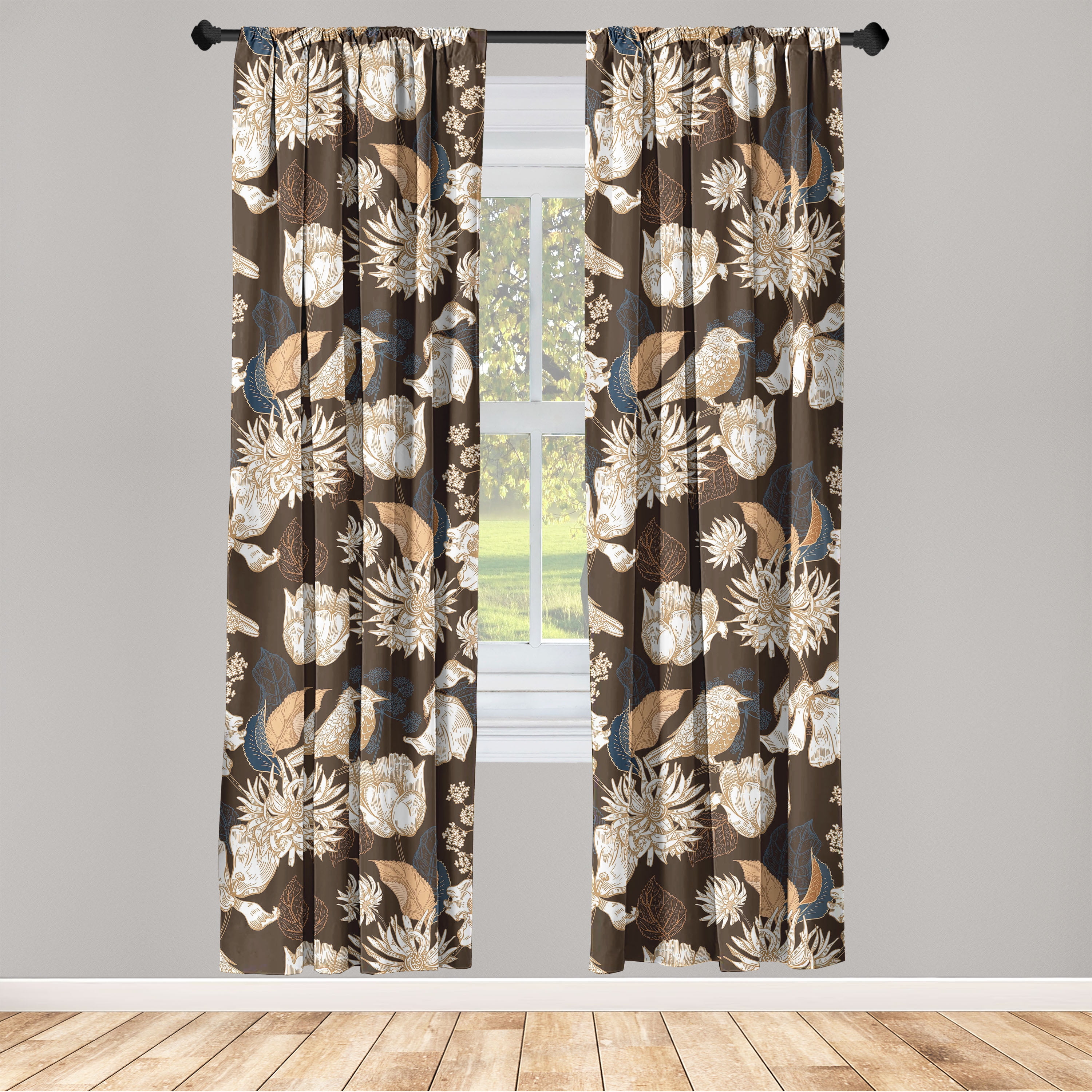 Floral Window Curtains, Nature Inspired Botanical Themed Illustrated ...