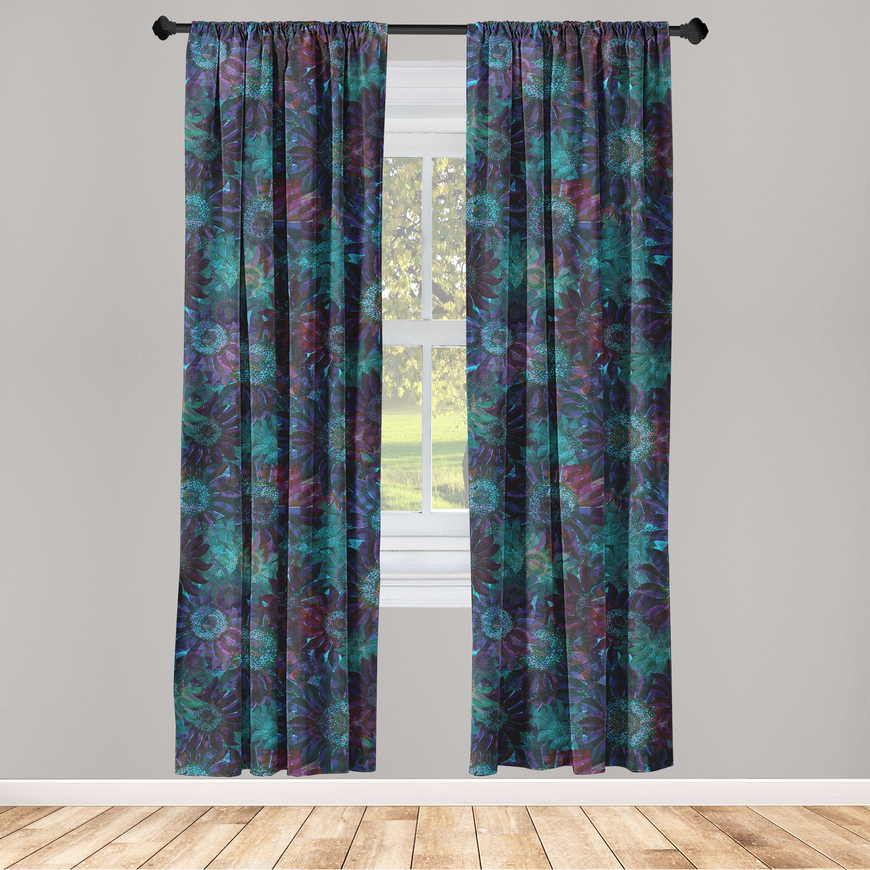 Floral Window Curtains, Psychedelic Style Illusion Like Digital Drawn ...