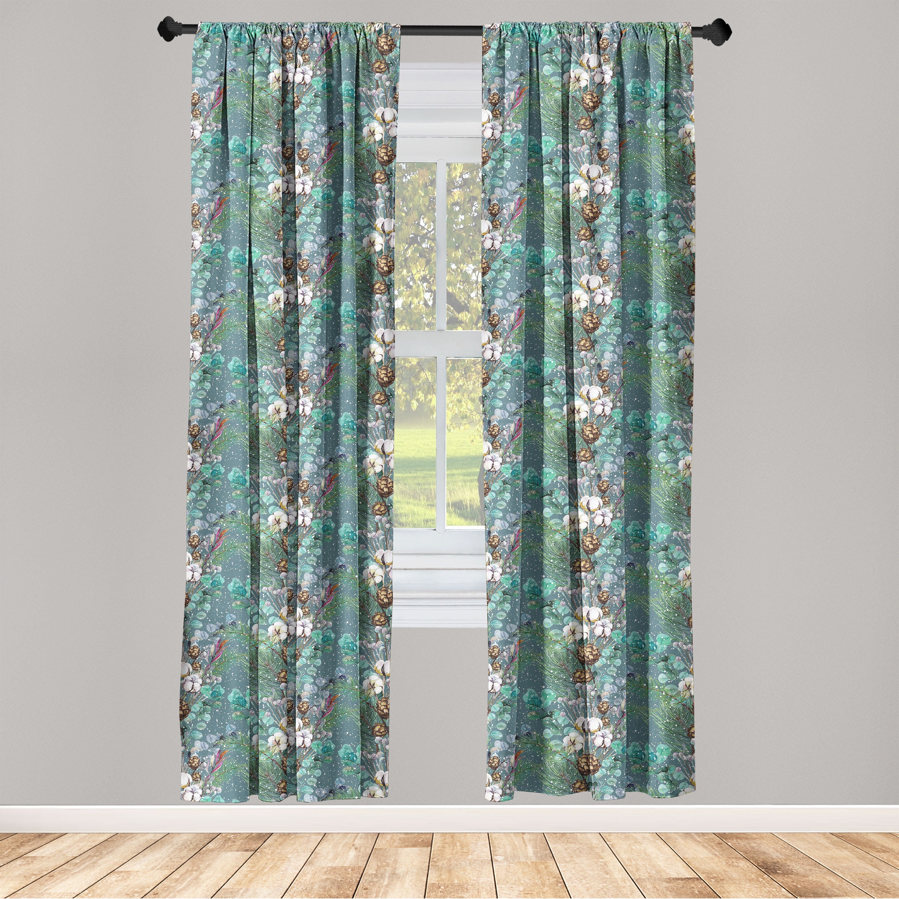 Floral Window Curtains, Repetitive Nature Inspired Digital Drawn Cotton ...