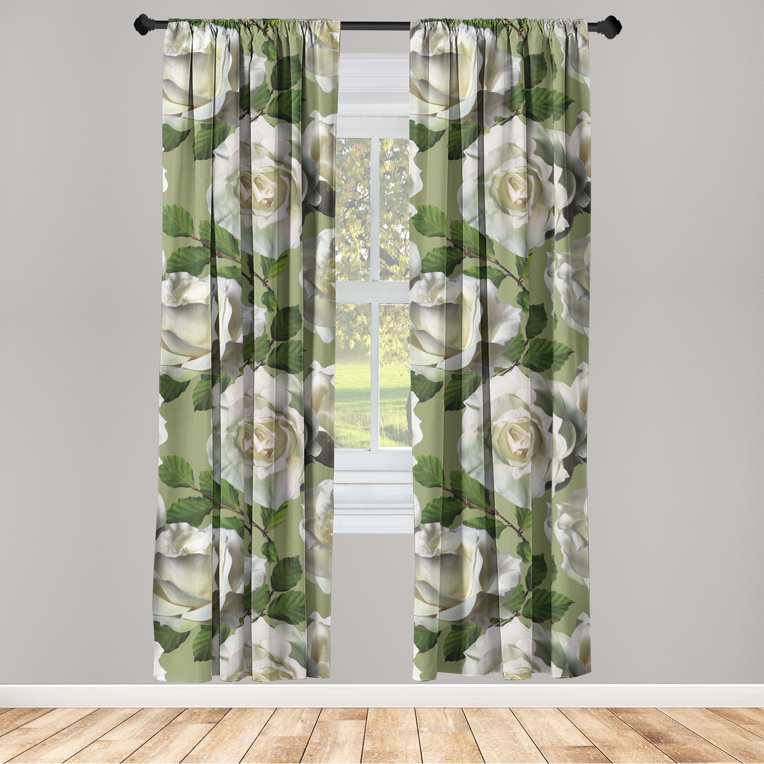 Floral Window Curtains, Romantic Innocent White Roses English Garden ...