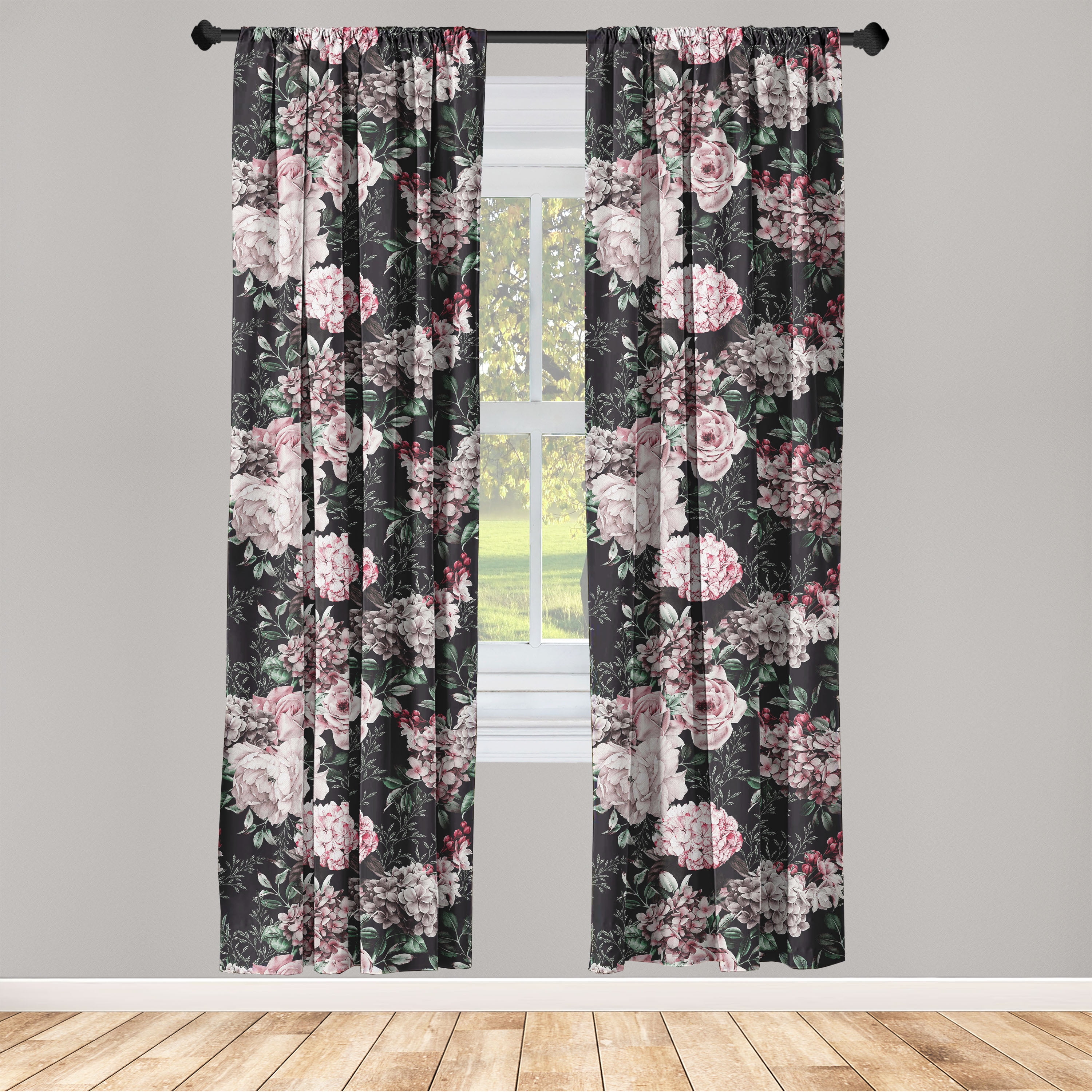 Floral Window Curtains, Romantic Secret Garden of Peony Hydrangea and ...