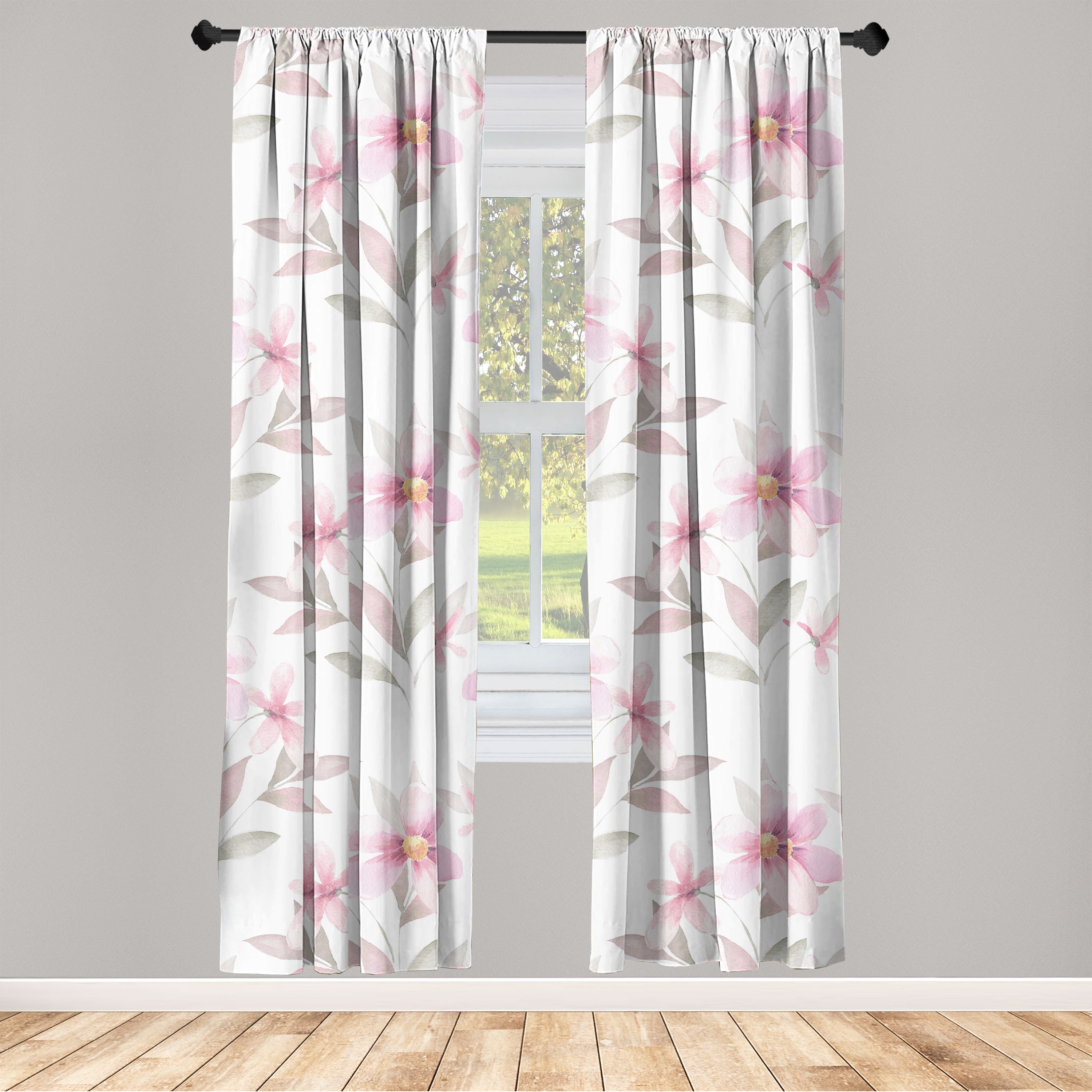 Floral Window Curtains, Soft Floral Garden with Tender Watercolor ...