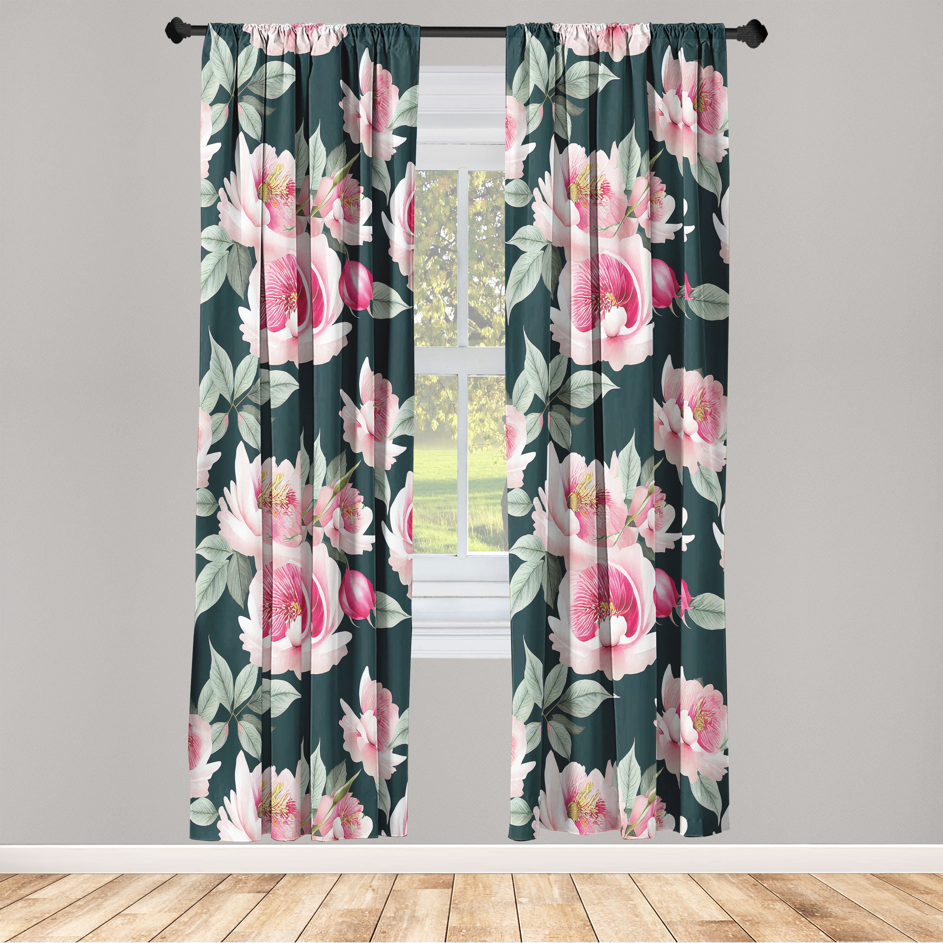 Floral Window Curtains, Unopened Buds of Roses Lovers Flower Blossoming ...