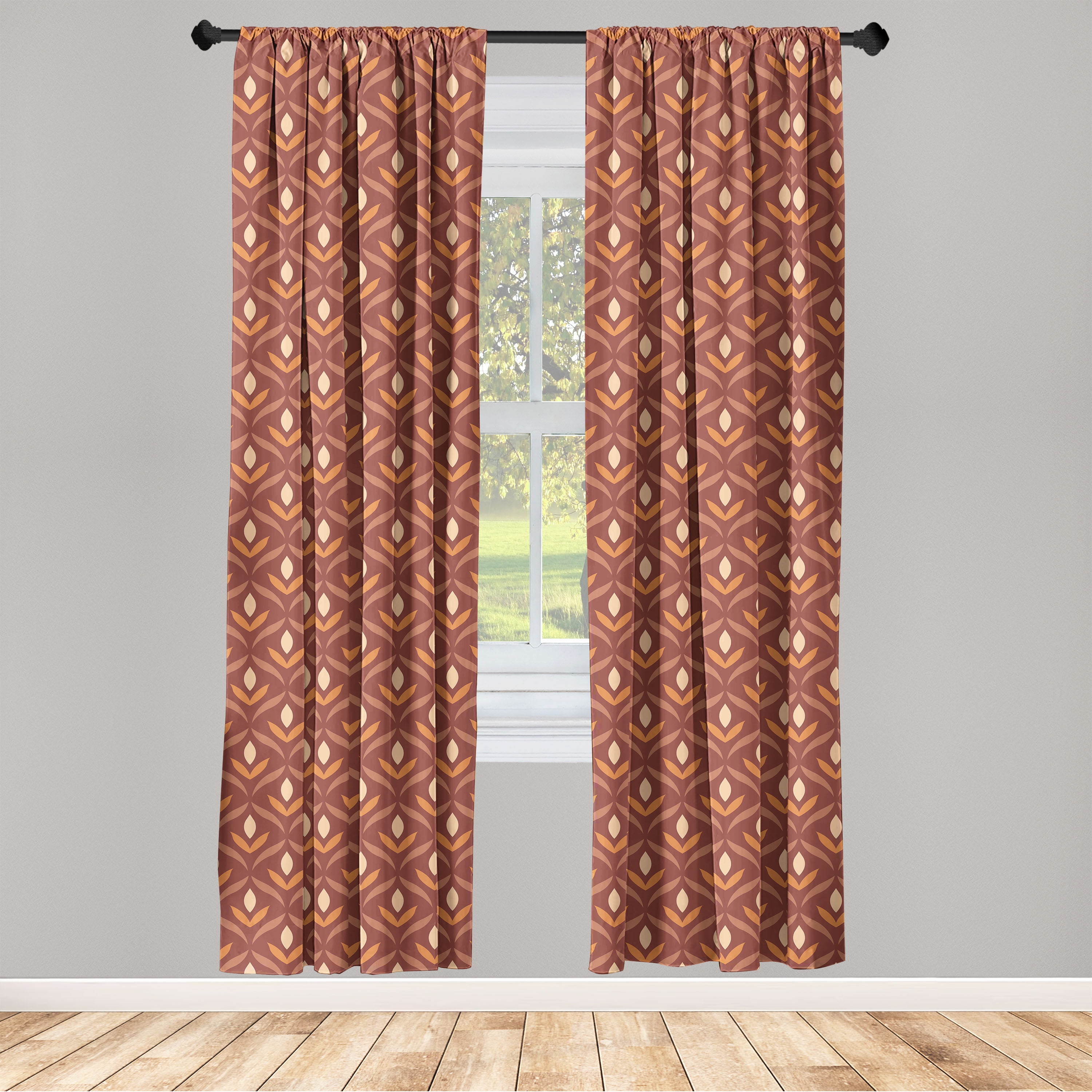 Floral Window Curtains, Vintage Style Simple Ethnic Boho Leaf Print ...